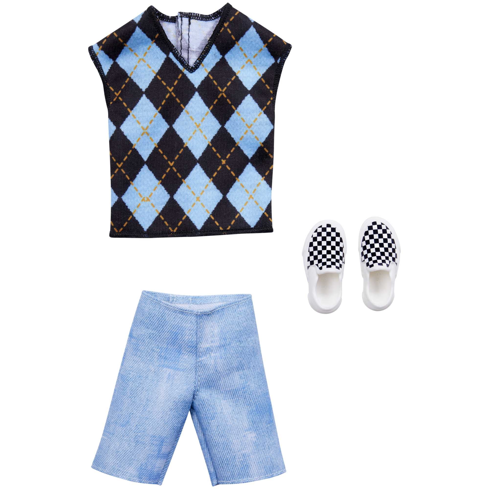Barbie Ken Doll Outfit Pack: Argyle Vest, Shorts & Shoes, Fashion Set ...