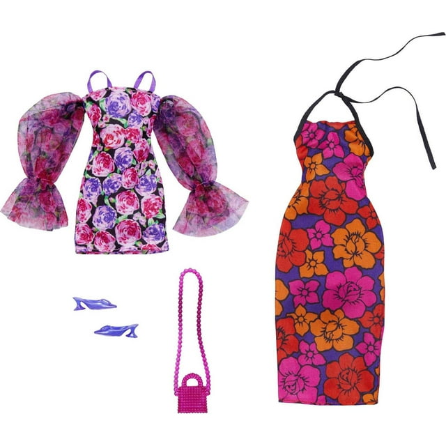 Barbie Clothes, Floral-Themed Fashion and Accessory 2-Pack for Barbie ...