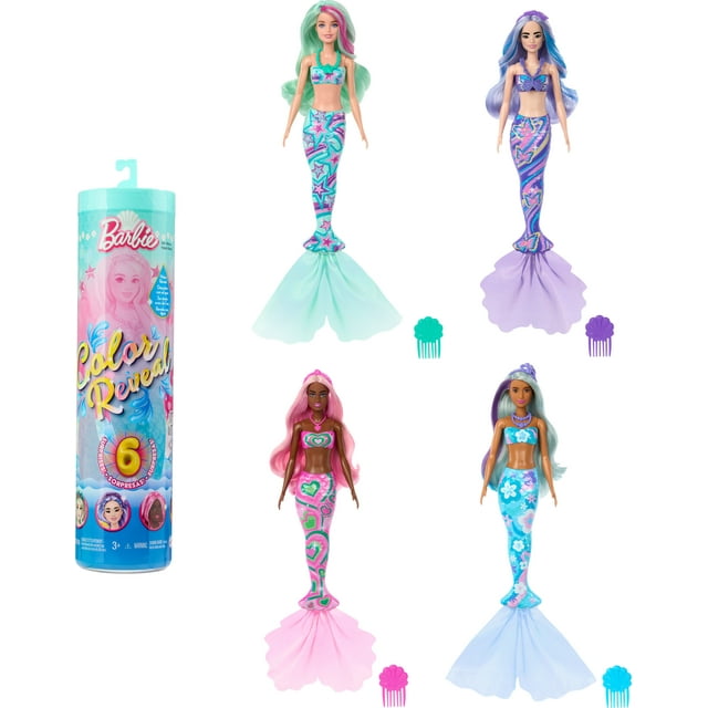 Barbie Color Reveal Mermaid Series Doll & Accessories with 6 Surprises ...