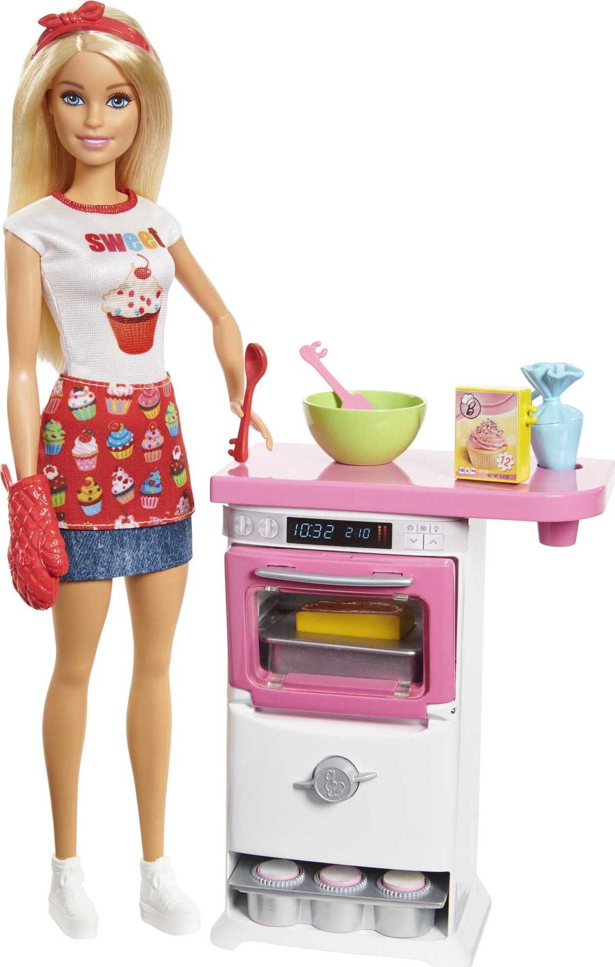 Barbie Chef Storytelling Blonde Doll Playset with Toy Bakery Oven, Food ...