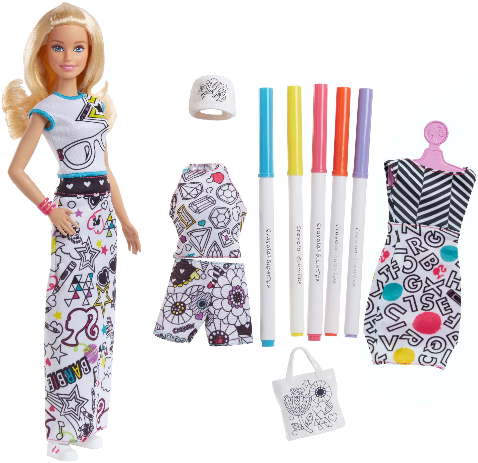Barbie Crayola Color-in Fashions Doll, Blonde Hair with Accessories ...