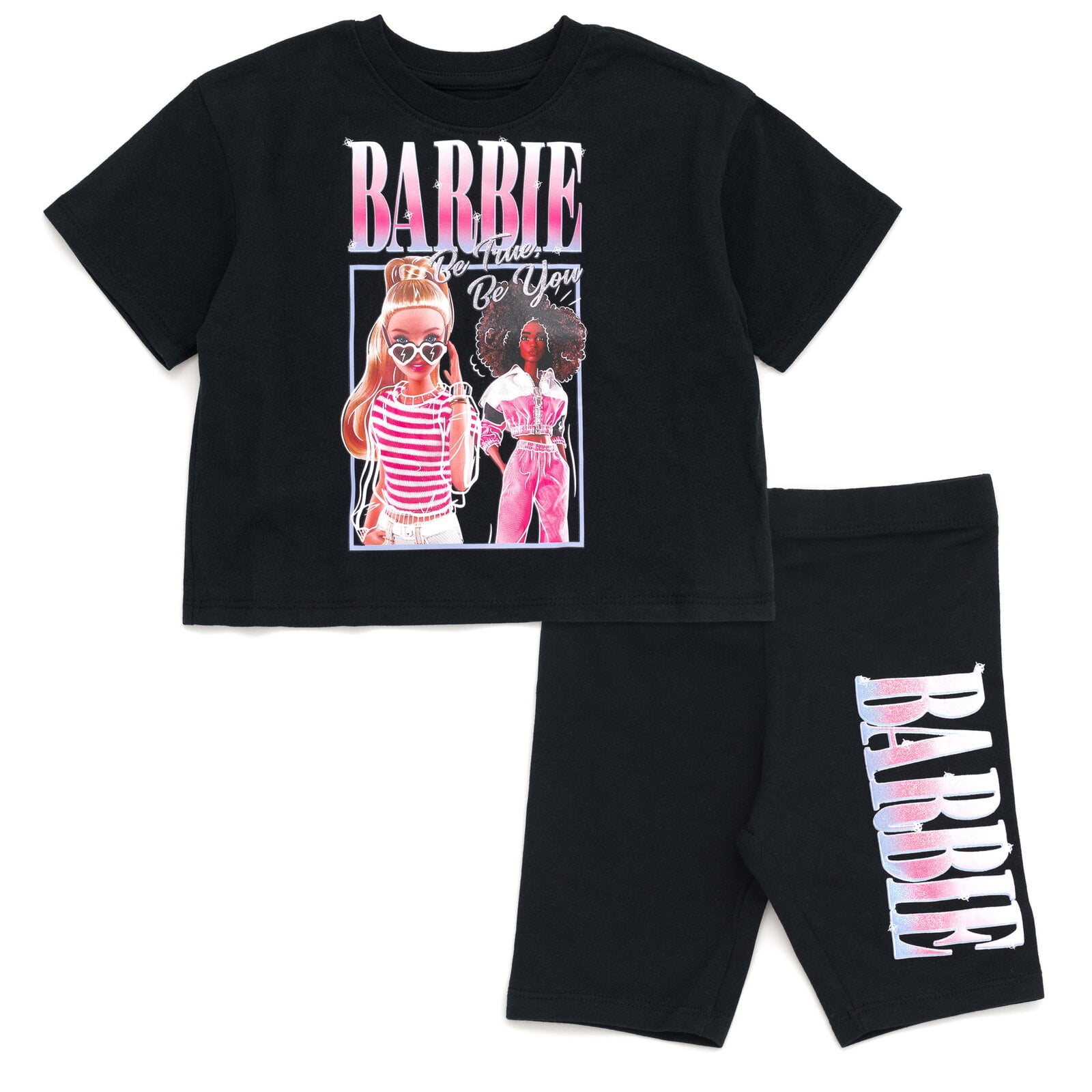Barbie Cropped Boxy T-Shirt and Bike Shorts Outfit Set Toddler to Big ...