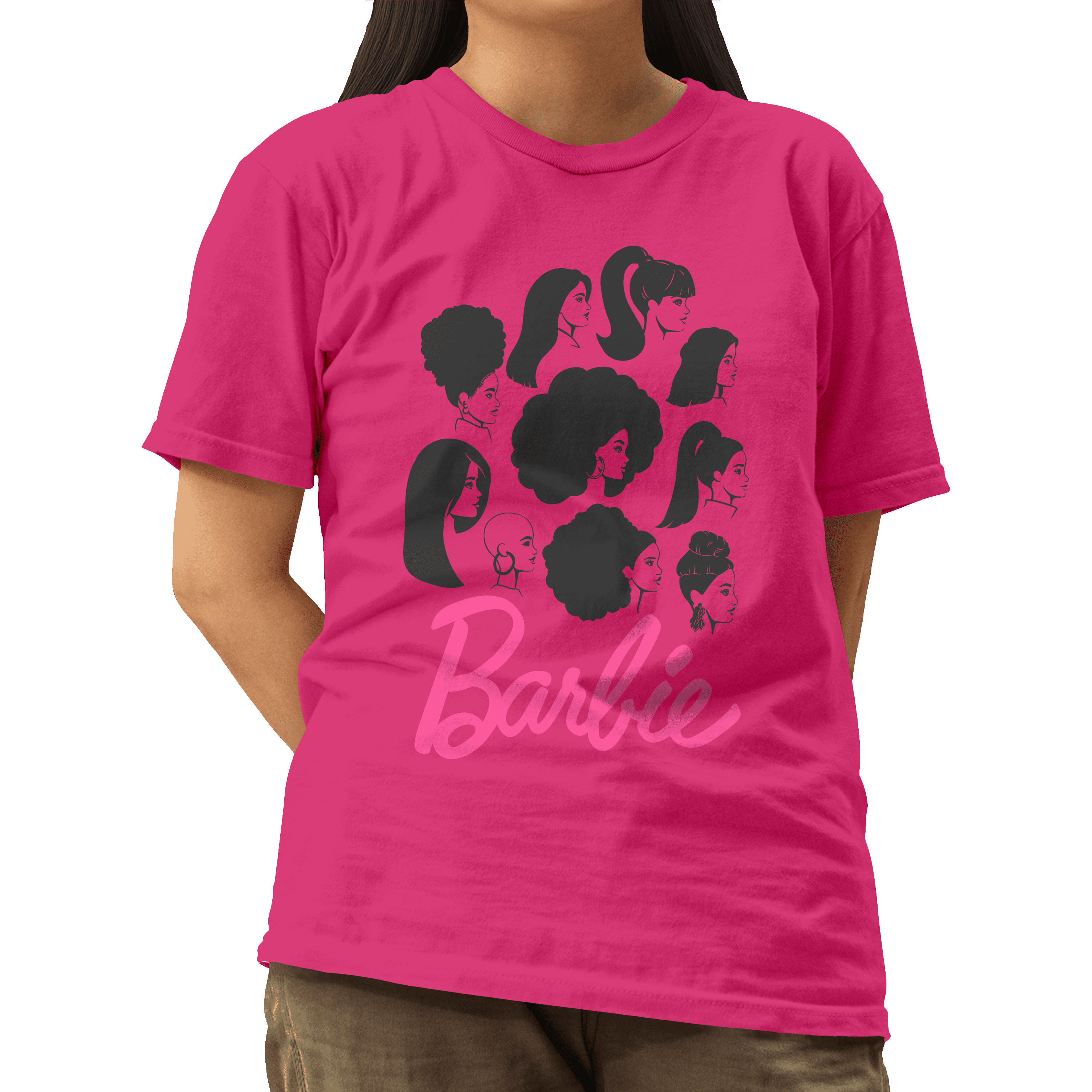 Barbie Cursive Logo & Hairdos Casual Unisex Mens and Womens Short ...