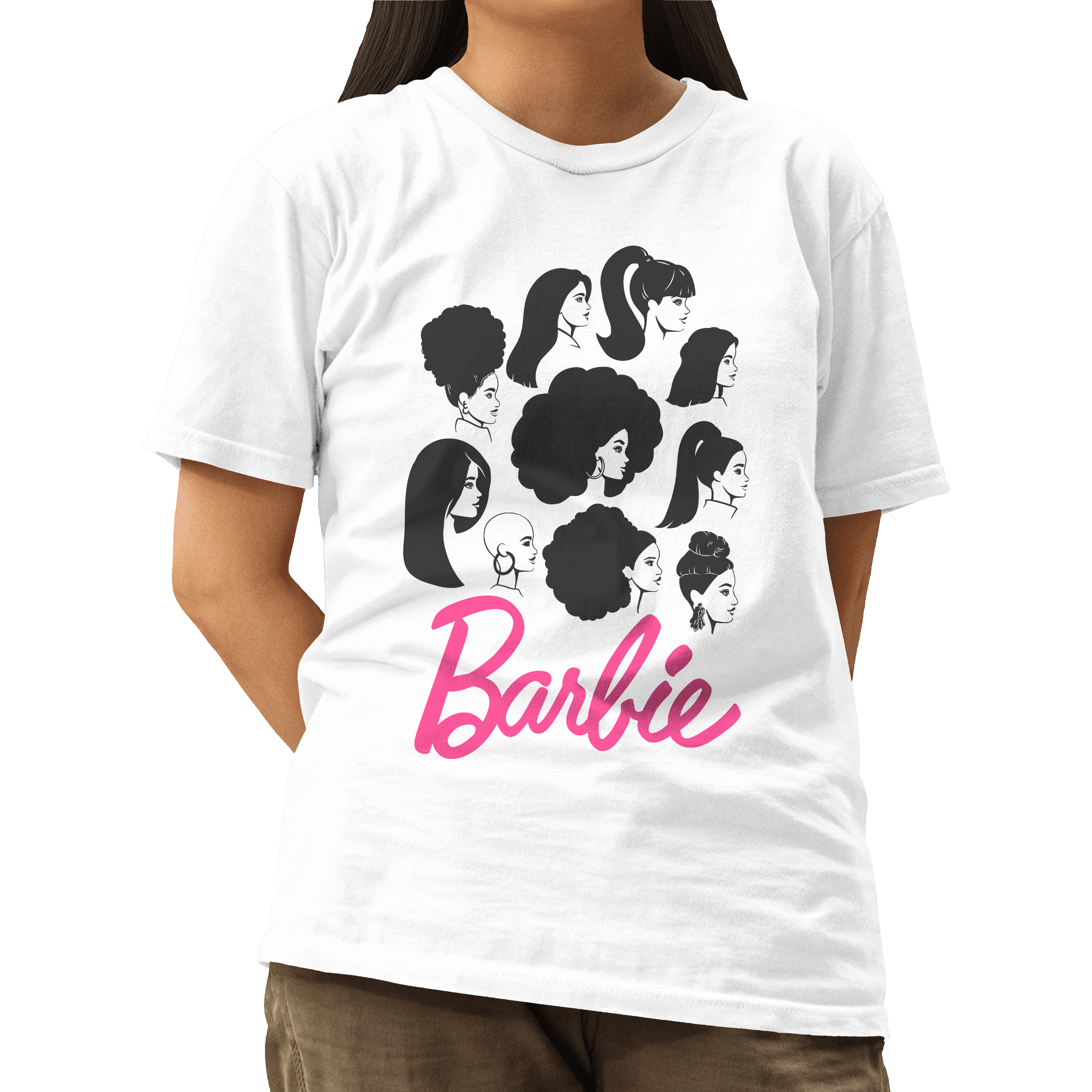 Barbie Cursive Logo & Hairdos Casual Unisex Mens and Womens Short ...