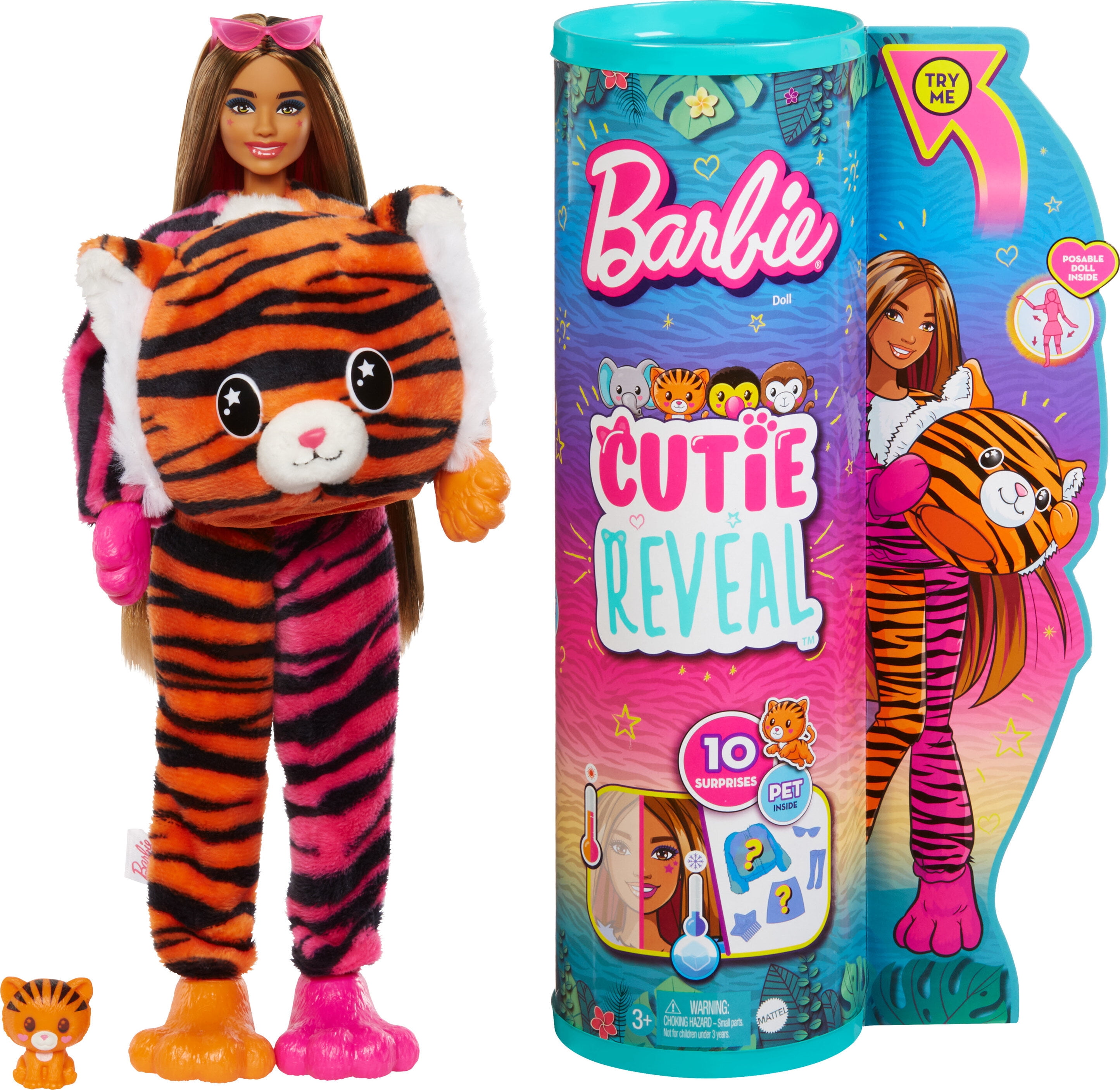 Barbie Cutie Reveal Jungle Series Fashion Doll with Tiger Plush Costume ...