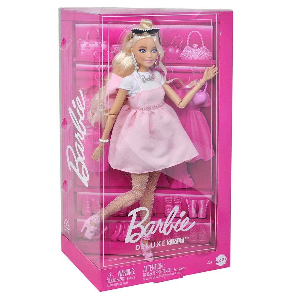 Barbie Deluxe Style Fashion Doll with Pink Dress and Fashion ...