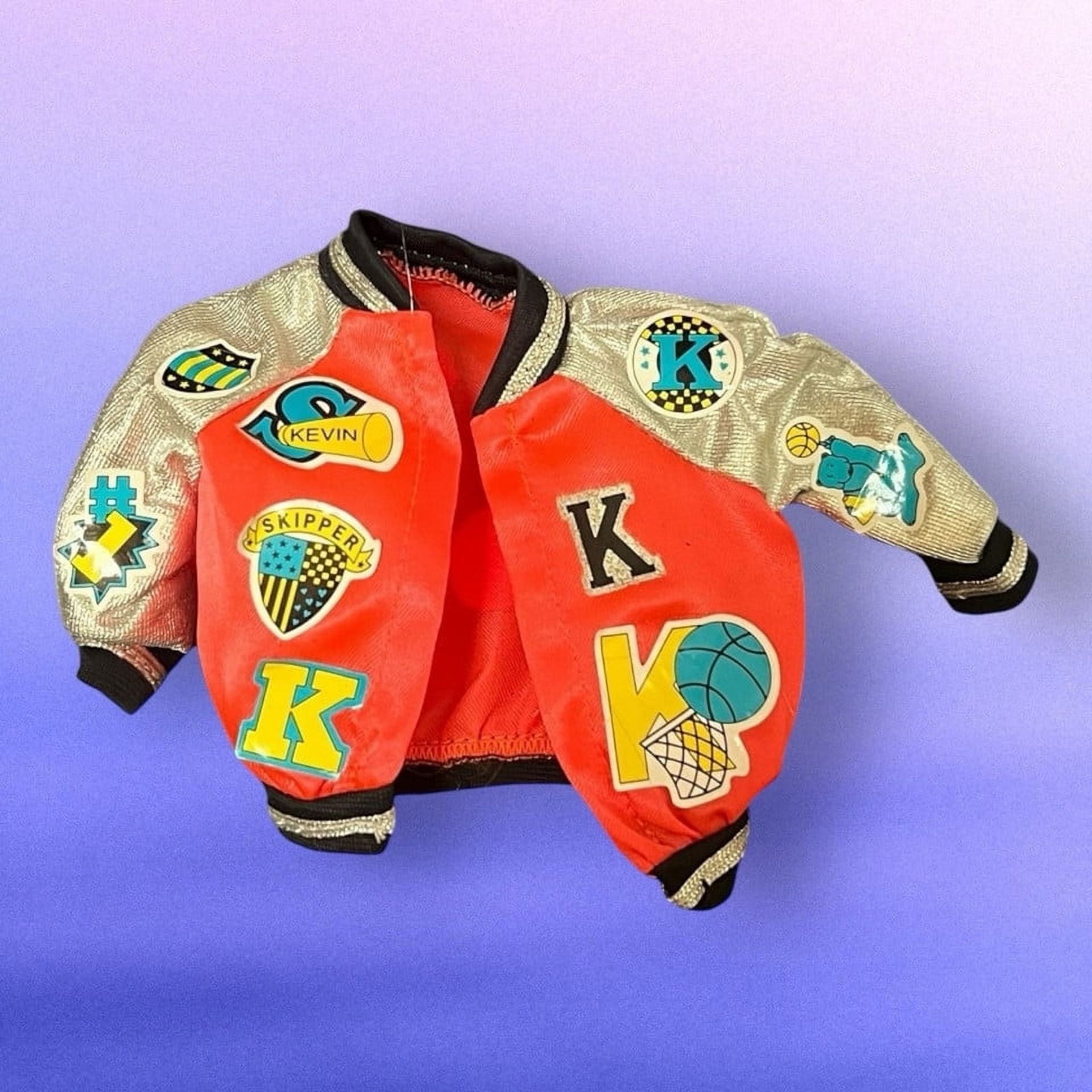 Barbie Doll Clothes Red Bomber Letterman Jacket Skipper Patches Silver ...