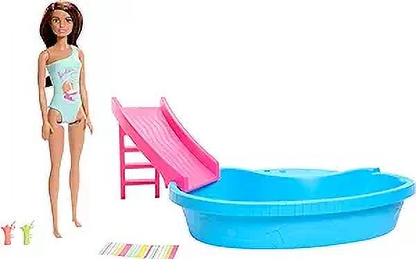 Barbie Doll & Pool Playset, Brunette in Seafoam Blue One-Piece Swimsuit ...