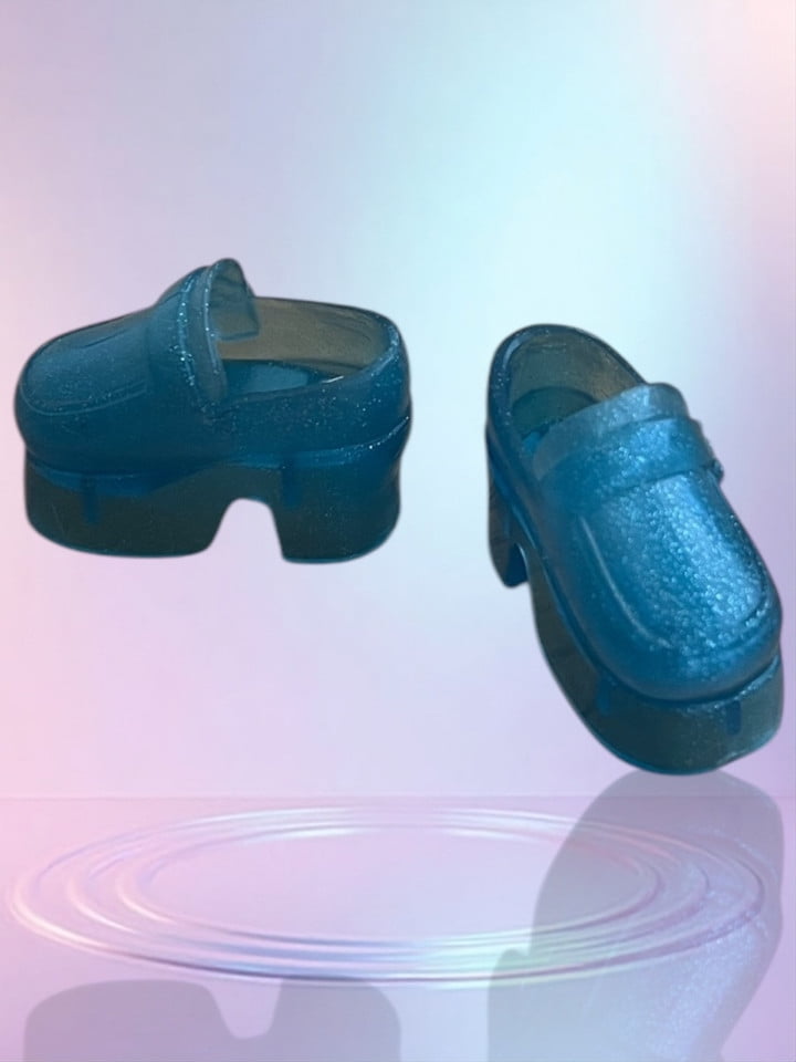 Barbie Doll Shoes Blue Platform Clogs Moccasin Closed Toe Clear Rubber ...