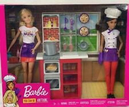 Barbie Toy Kitchen Playset with 2 Dolls, Oven & Cooking Accessories ...