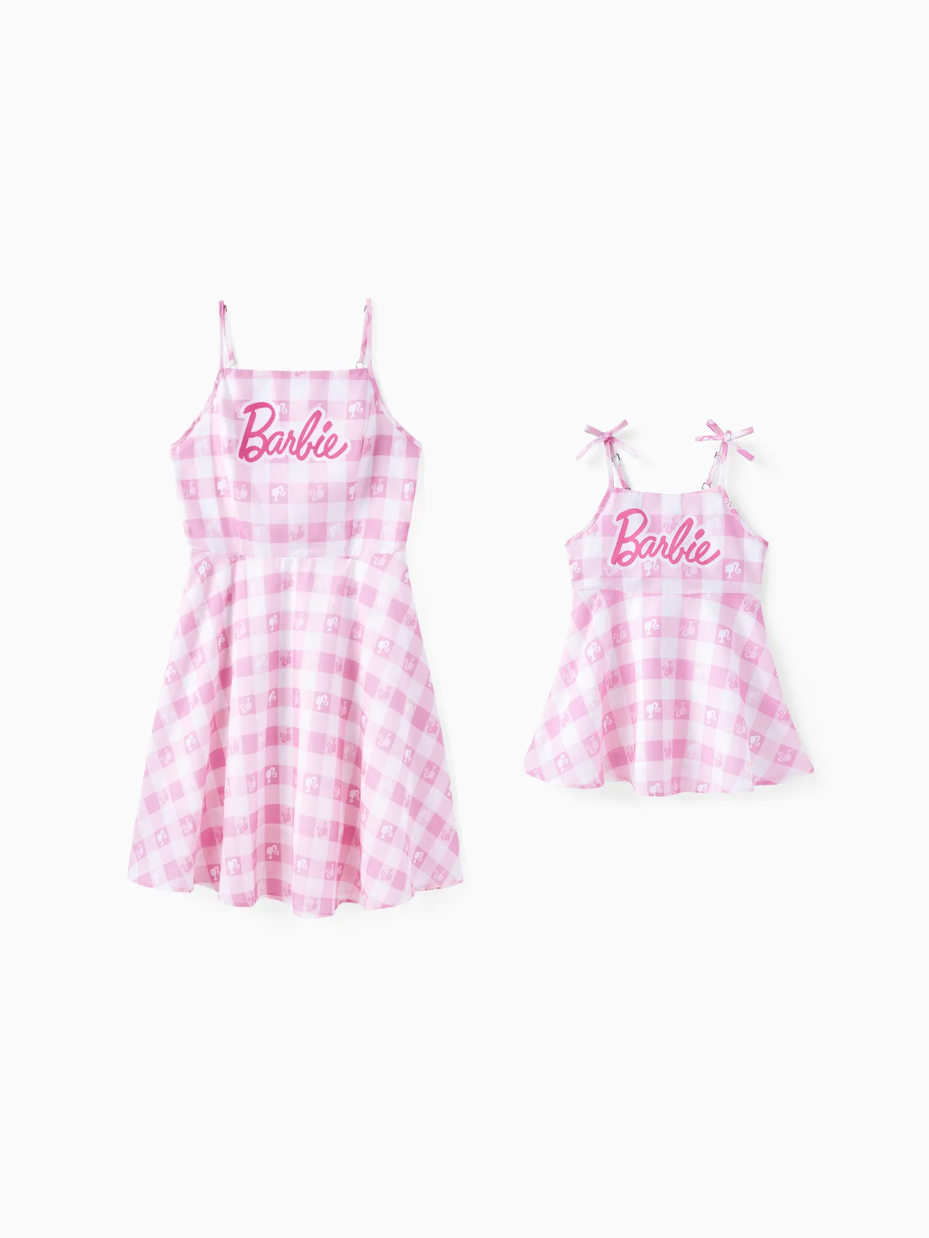 Barbie Dolls Girls Dresses Pink Plaid with Logo Print Spaghetti Strap A ...