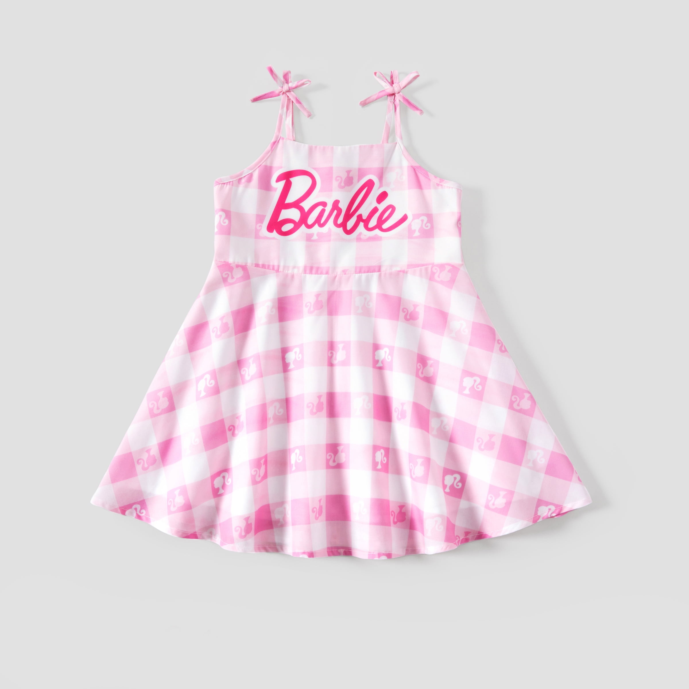 Barbie Dolls Girls Dresses Pink Plaid with Logo Print Spaghetti Strap A ...