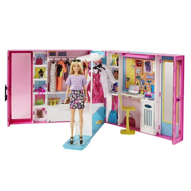 Barbie Dream Closet with Barbie Doll and Accessories Wardrobe Set ...