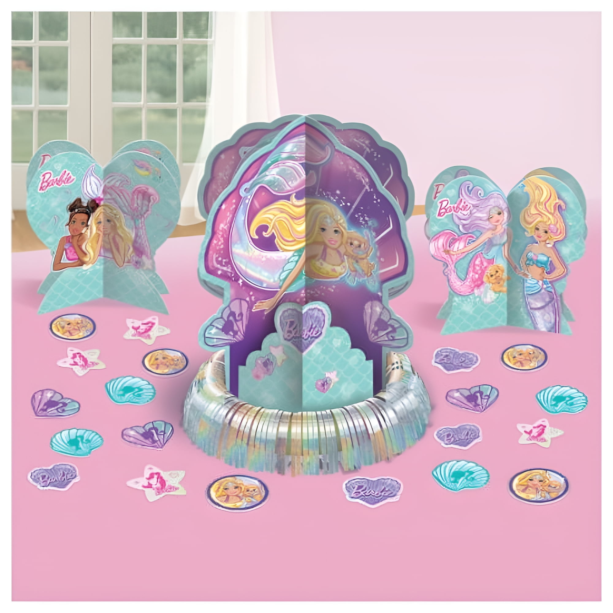 Barbie Dreamtopia Mermaid Table Teal and Purple Blue Cardstock ...
