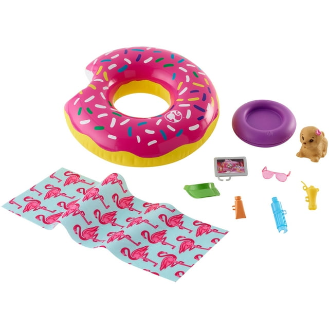 Barbie Estate Outdoor Doll Furniture Set with Pool Accessories, Donut ...