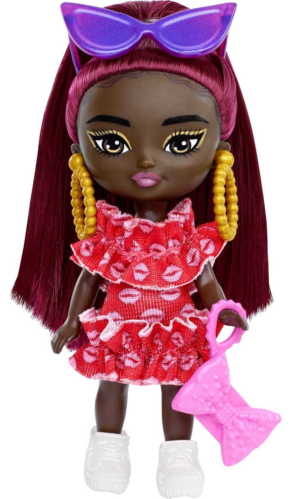 Barbie Extra Mini Minis Doll with Burgundy Hair in Red Ruffle Dress ...