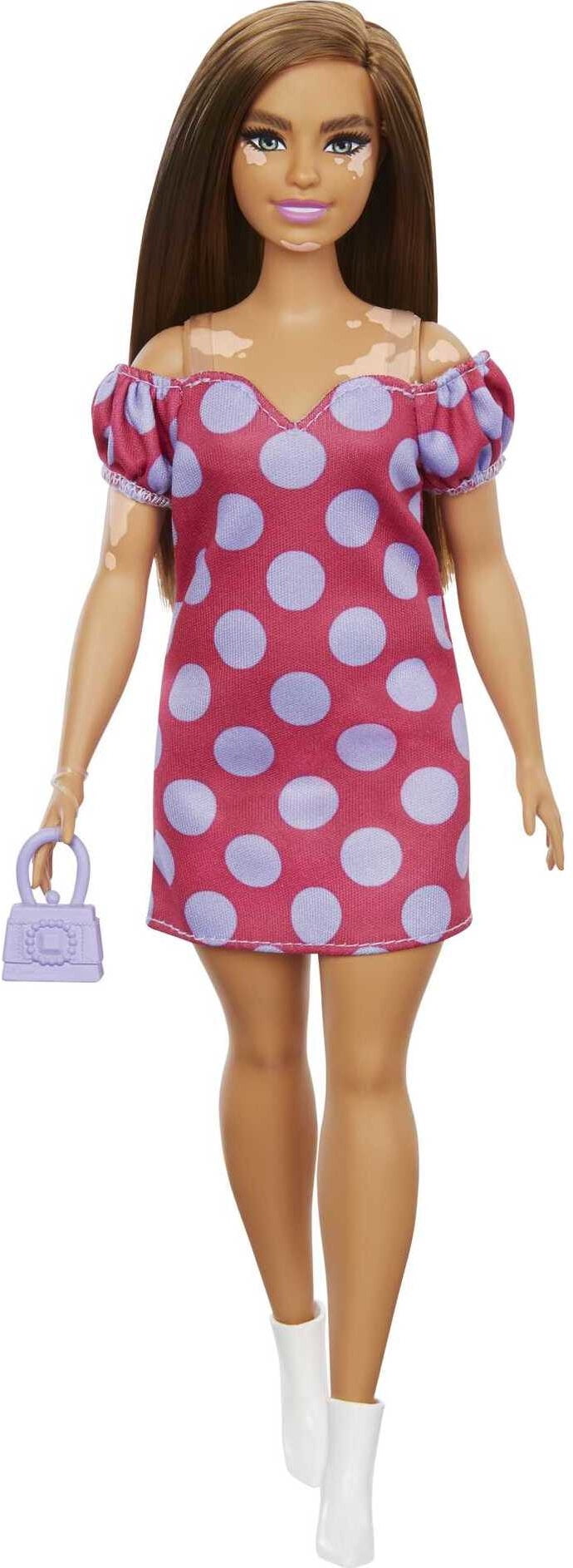 Barbie Fashionistas Doll #171, Curvy with Vitiligo & Long Brunette Hair ...