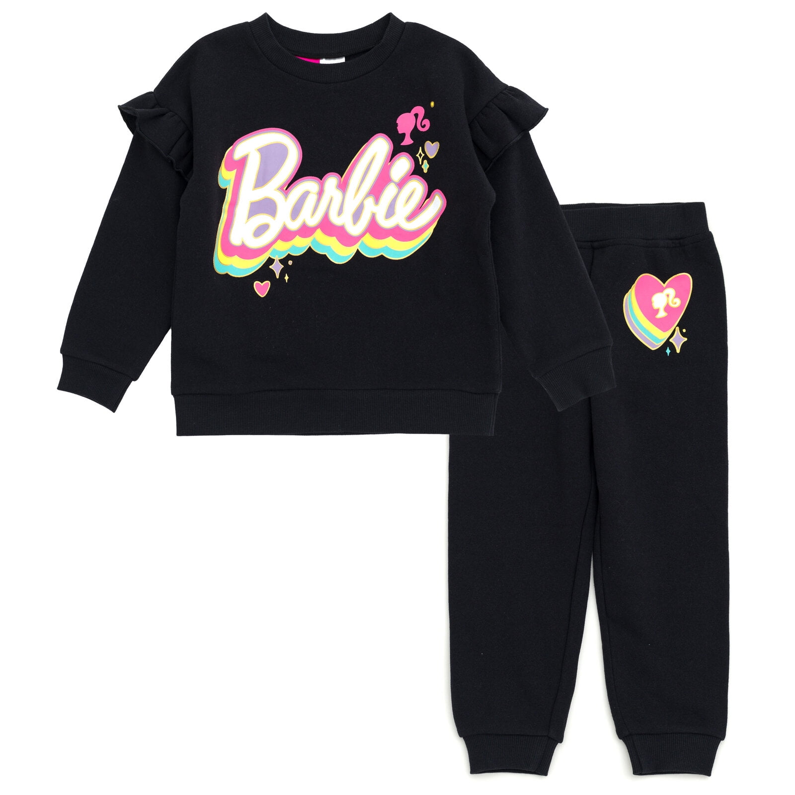 Barbie Fleece Drop Shoulder Sweatshirt and Jogger Pants Outfit Set Logo ...