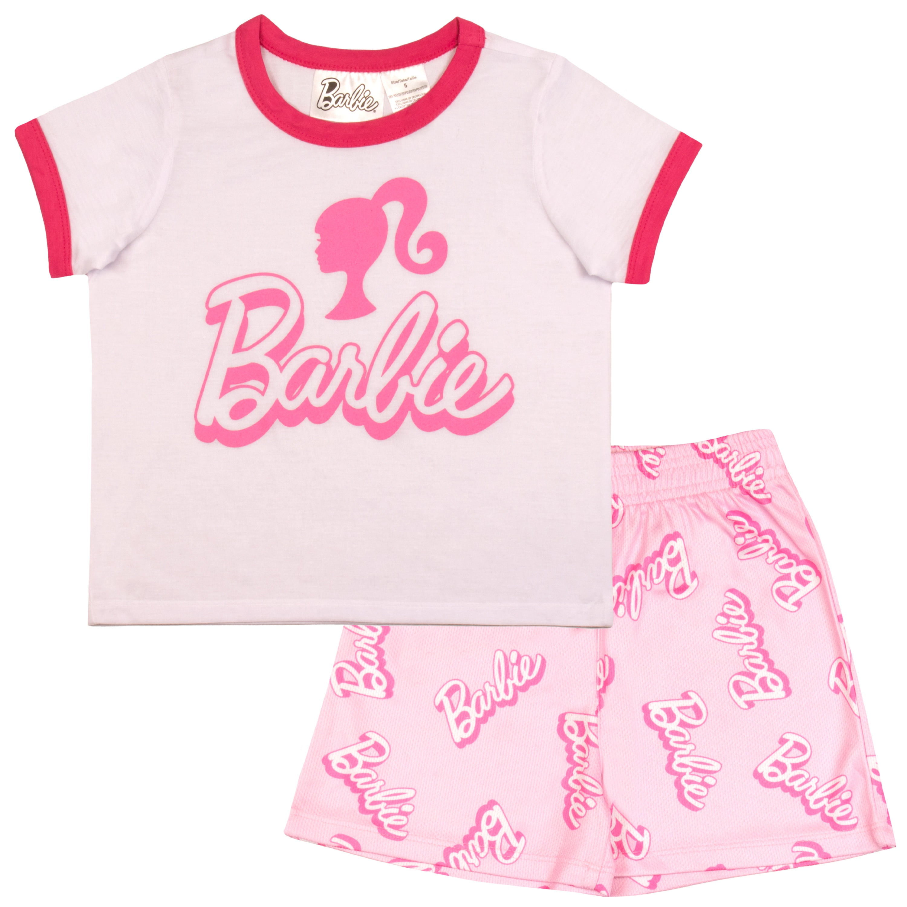 Barbie Girls 2 Piece T-Shirt and Biker Shorts Set, Logo Graphic Print ...