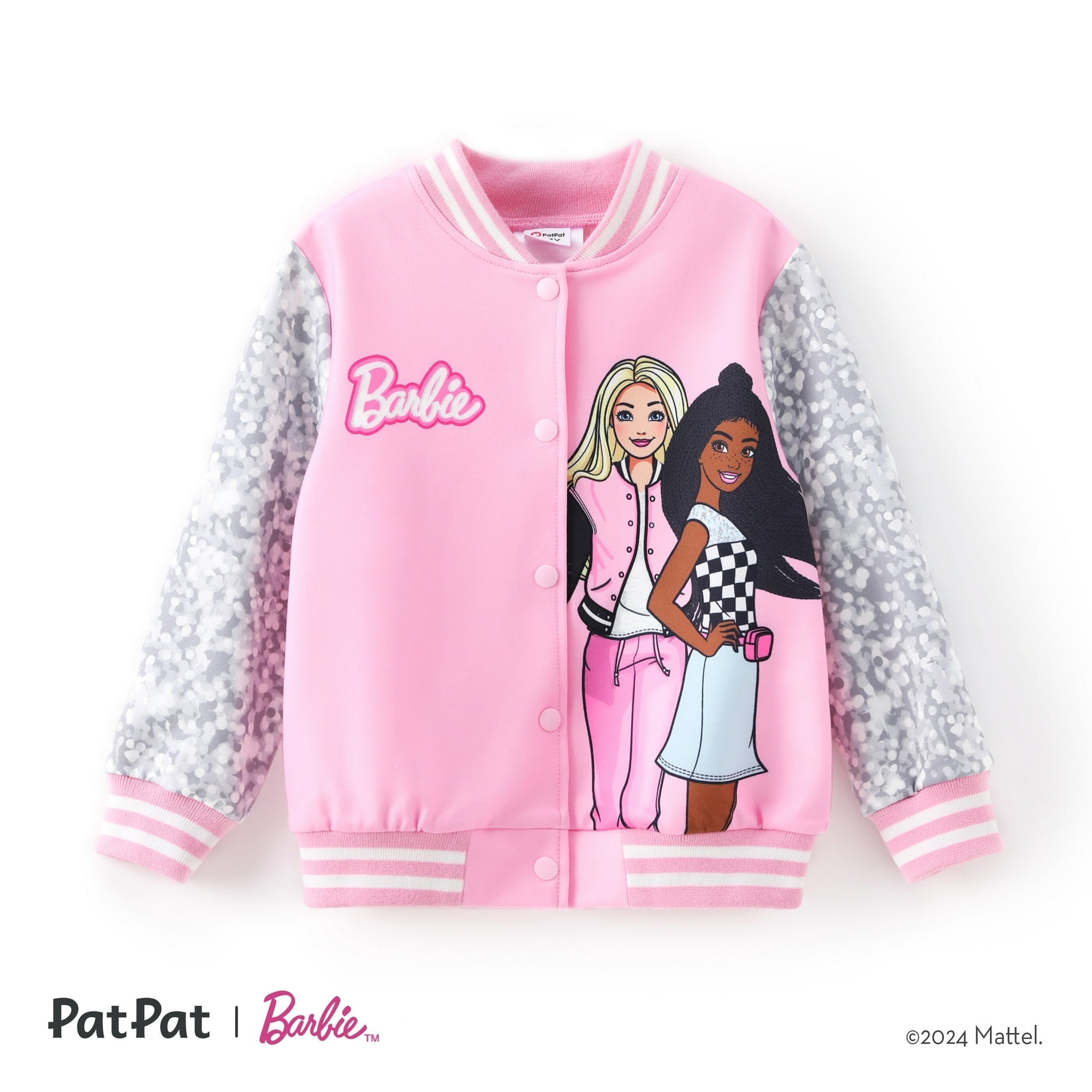 Barbie Girls Bomber Jacket Graphic and Letter Print Colorblock ...