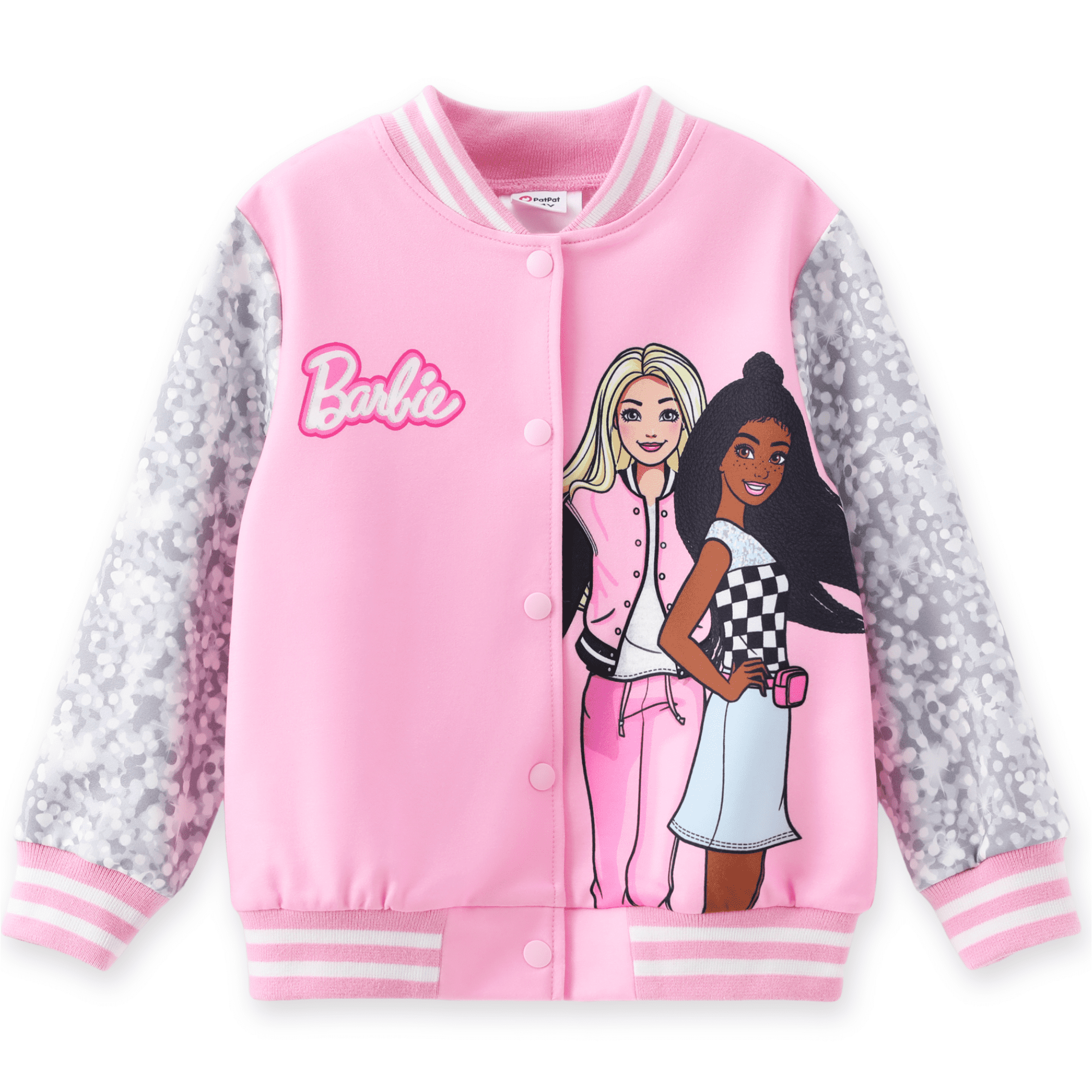 Barbie Girls Bomber Jacket Graphic and Letter Print Colorblock ...