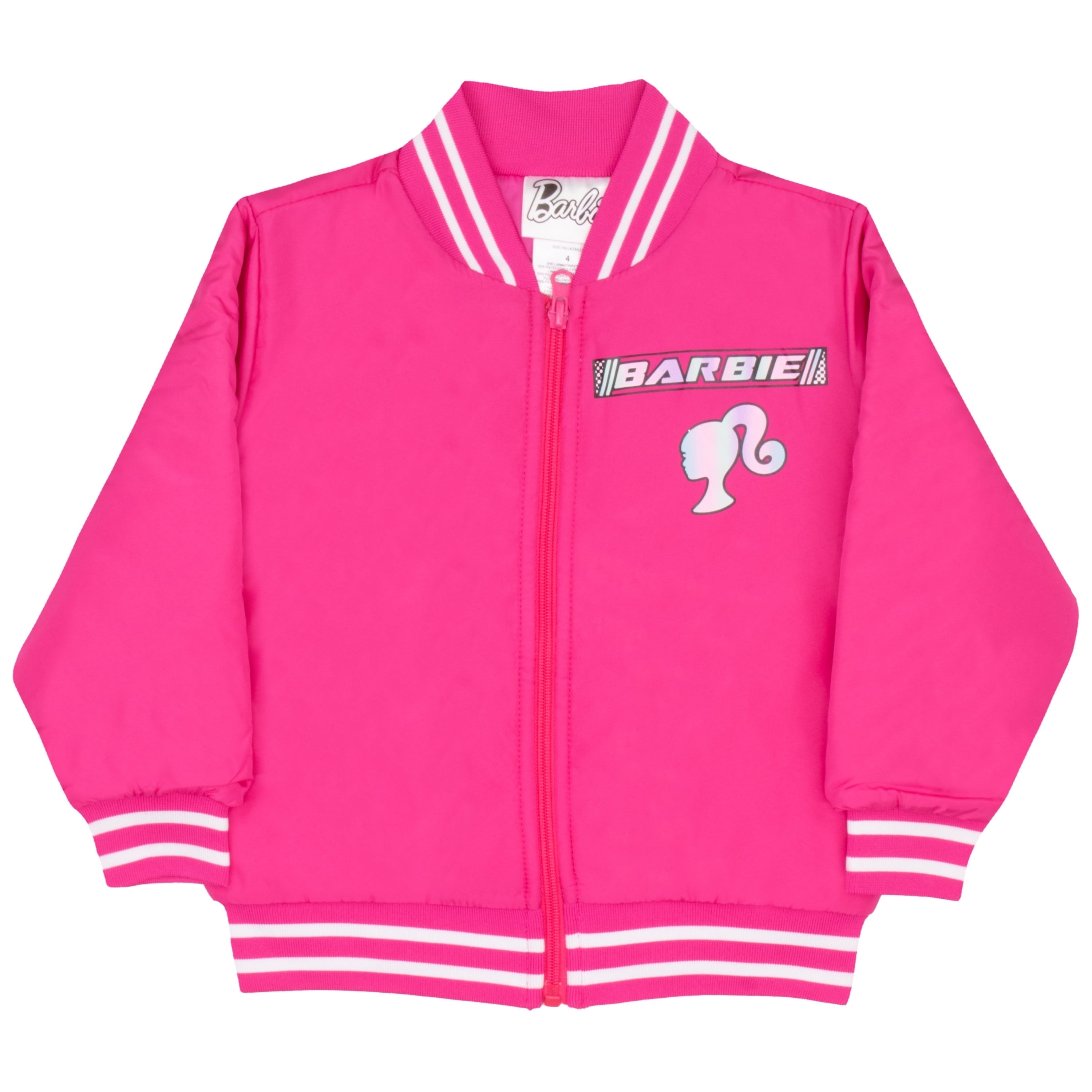 Barbie Girls Zip-Up Bomber Jacket with Varsity Style and Logo Graphic ...
