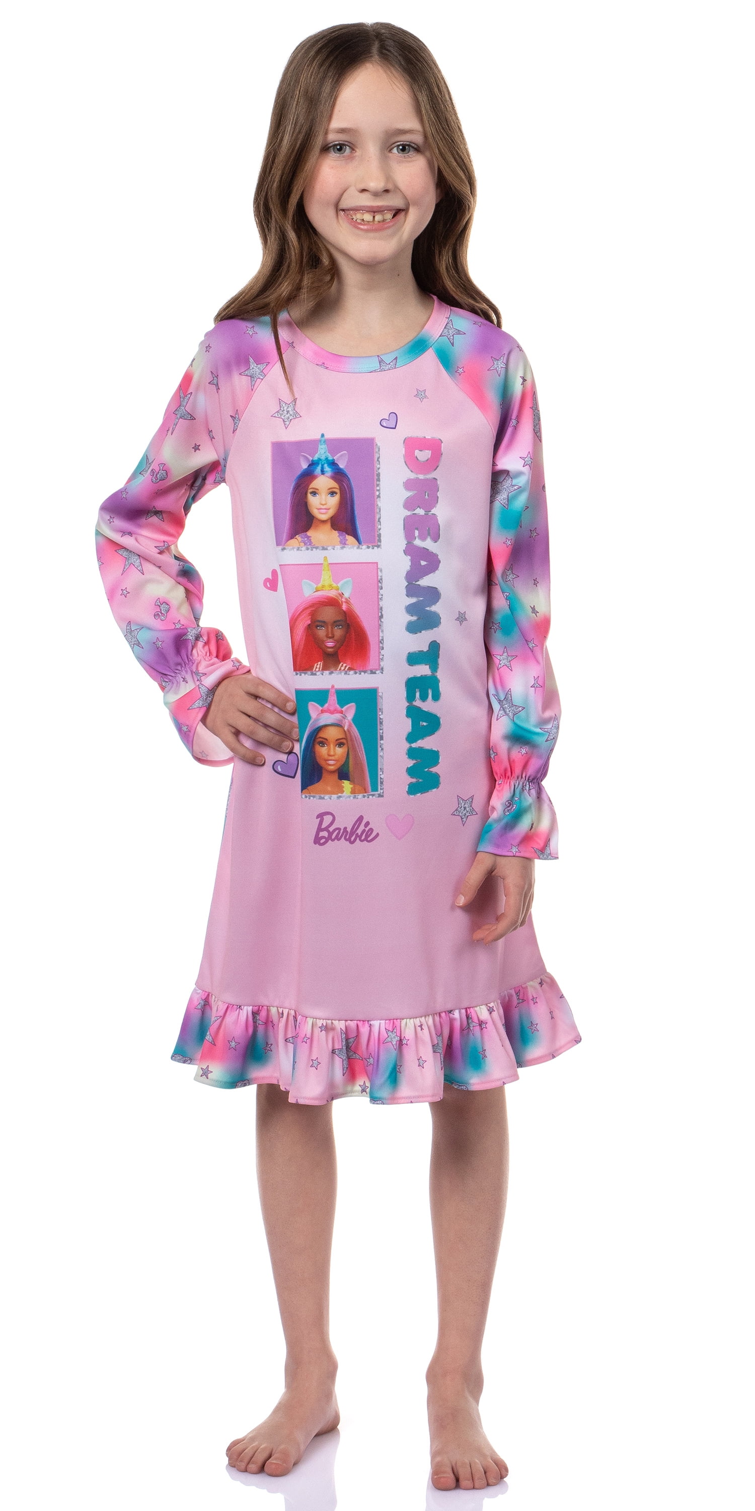 Barbie Girls' Dream Team Characters Unicorn Sleep Pajama Dress ...