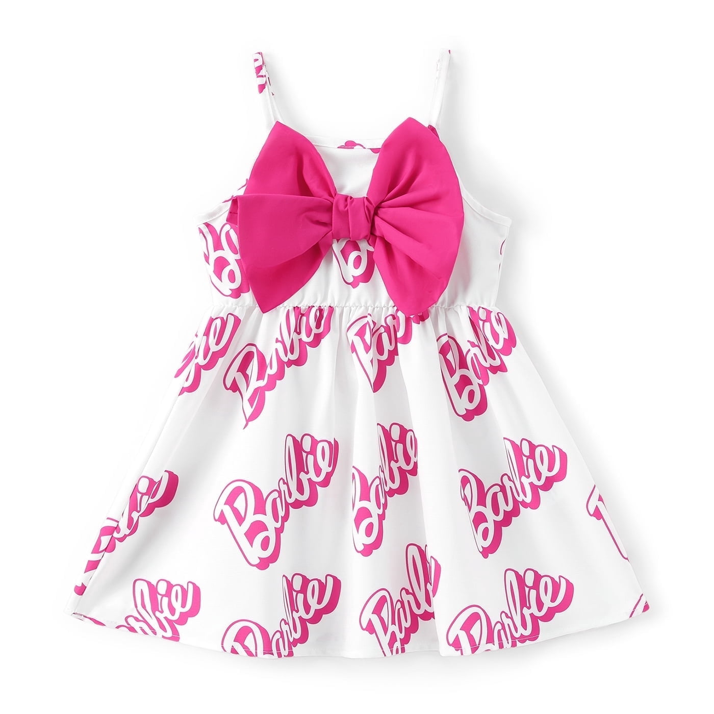Barbie Girls Summer Dress Pink Bowknot Spaghetti Strap A-Line Ages 3-10 ...