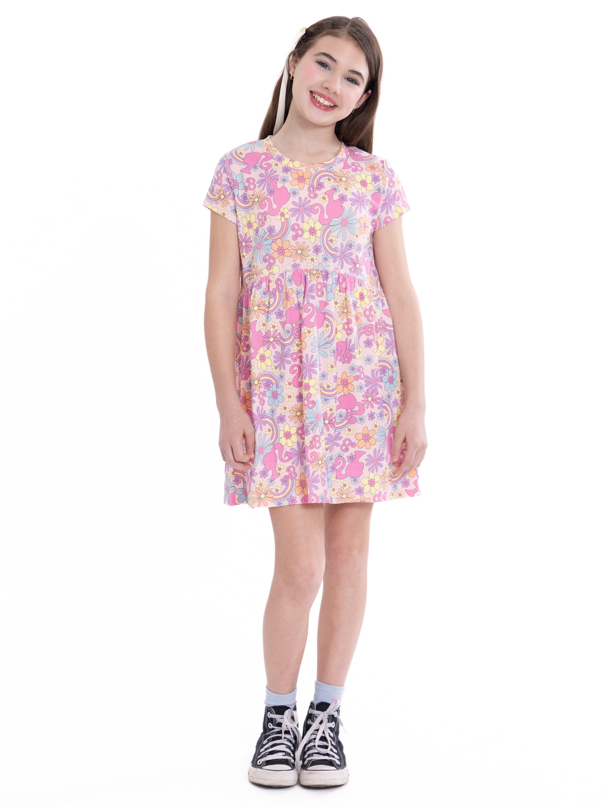 Barbie Girls Printed Dress with Short Sleeves, Sizes XS-L, Soft Cotton ...