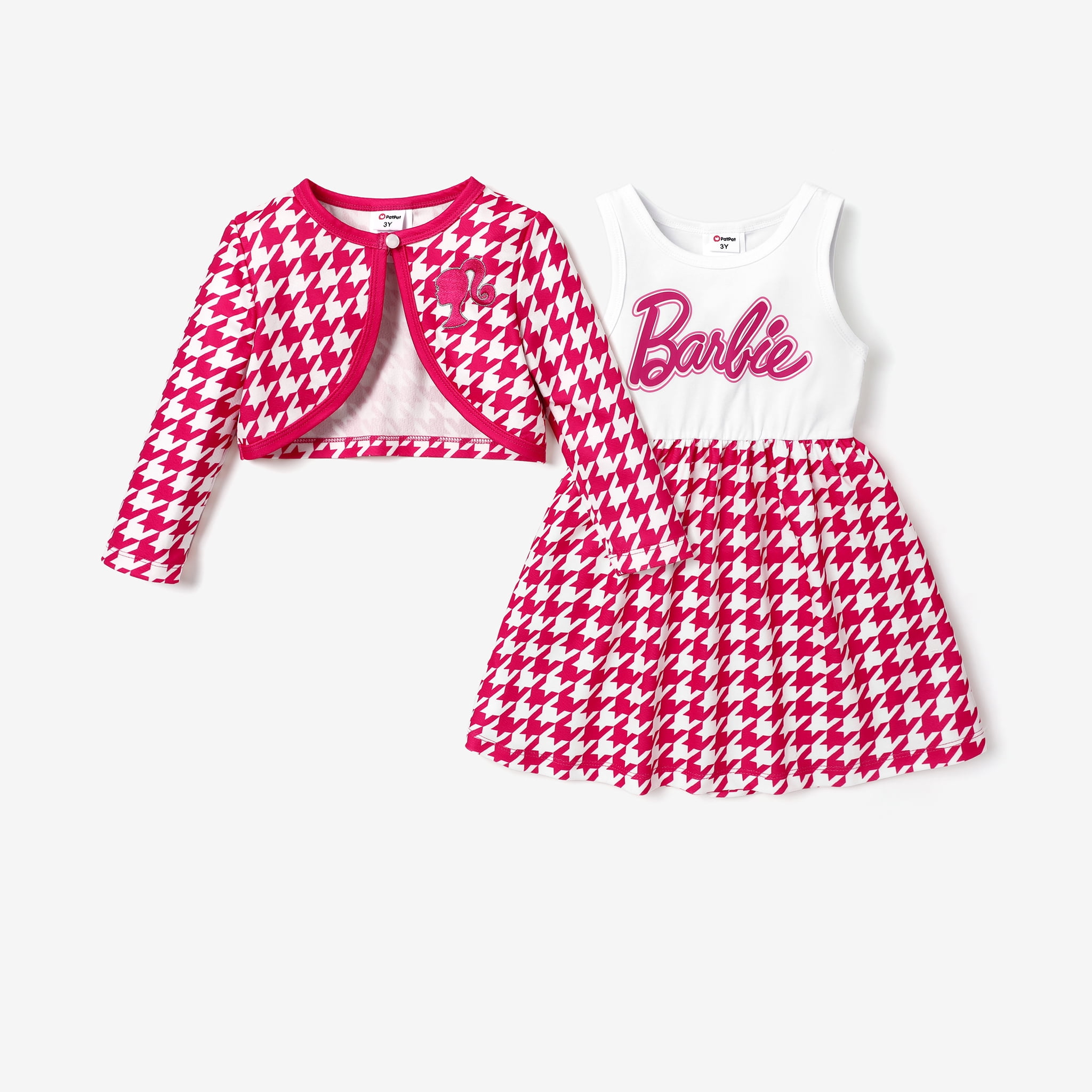 Barbie Girls Dresses Character Graphic Houndstooth Long Sleeve Top and ...