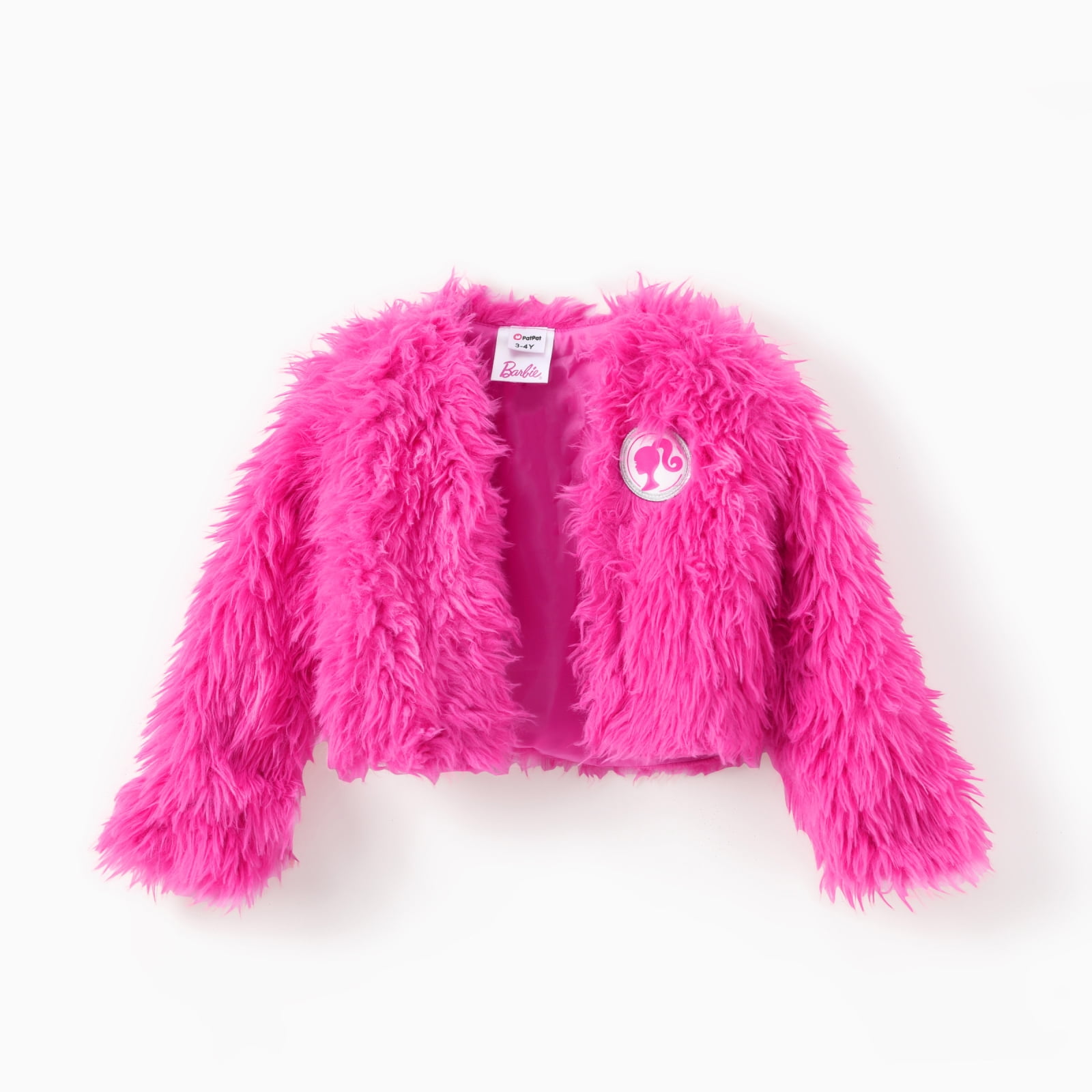 Barbie Girls Faux Fur Coat Roseo Graphic Embroided Shaggy Jacket Long ...