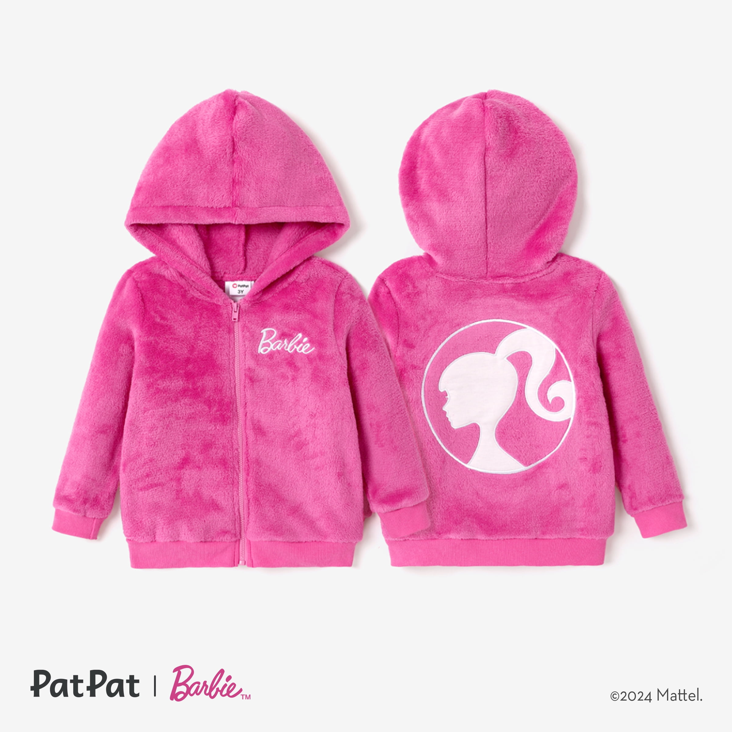 Barbie Girls Fleece Jacket Roseo Plush Embroidered Graphic Zip-Up ...