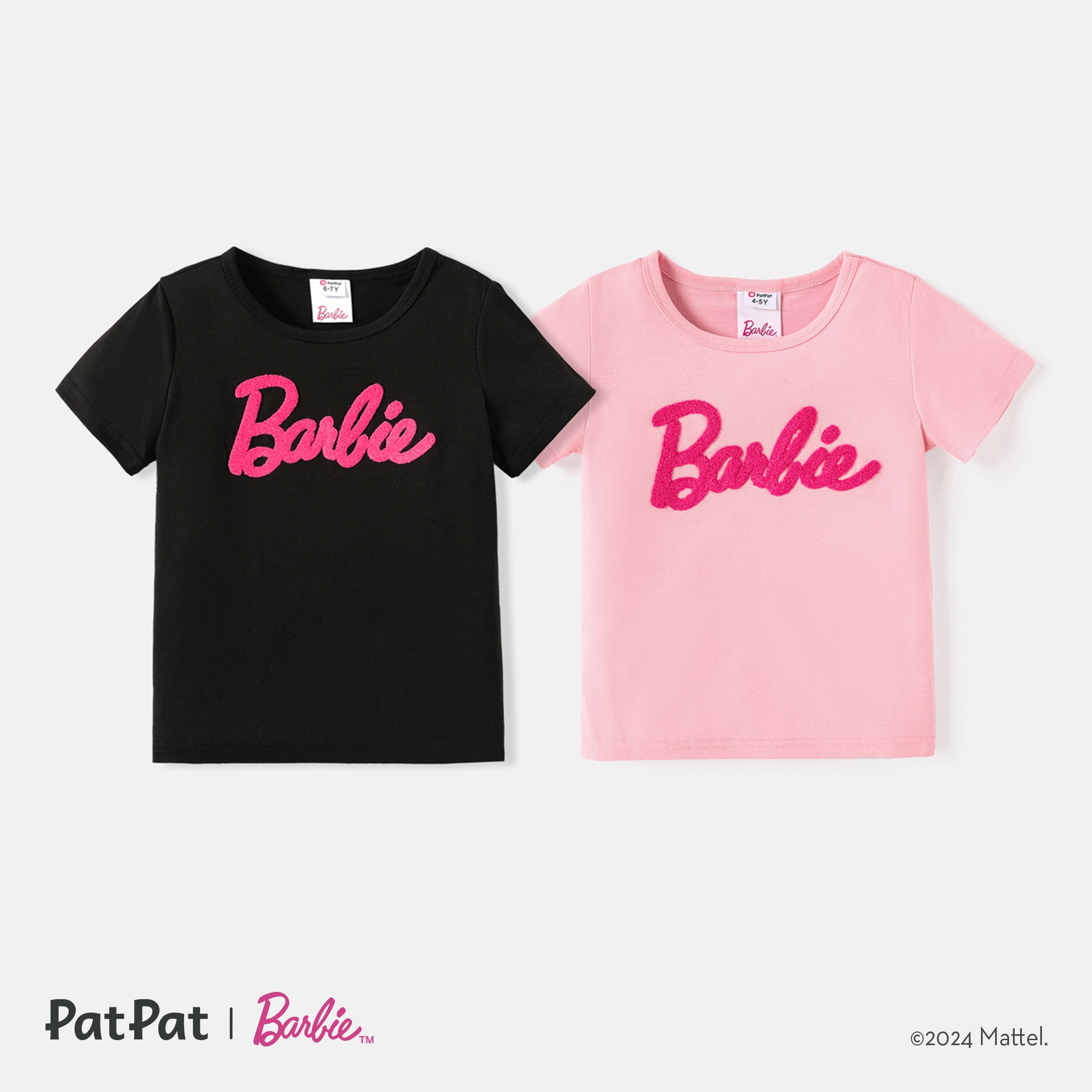 Barbie Girls Graphic Tees 2 Pack Letter Embroidered Short Sleeves ...