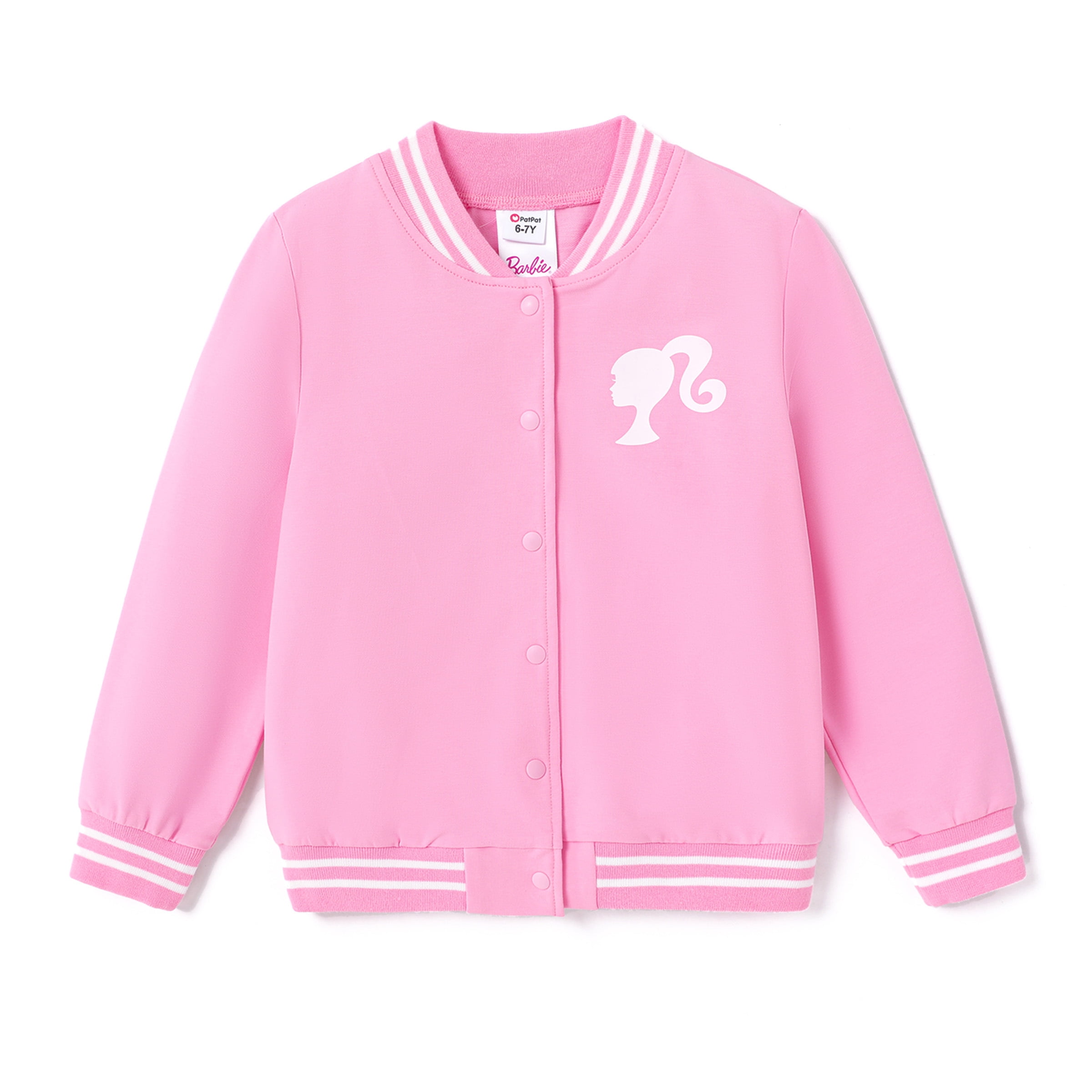Barbie Girls Lightweight Jacket Pink Graphic Heart Print Cotton Snap ...