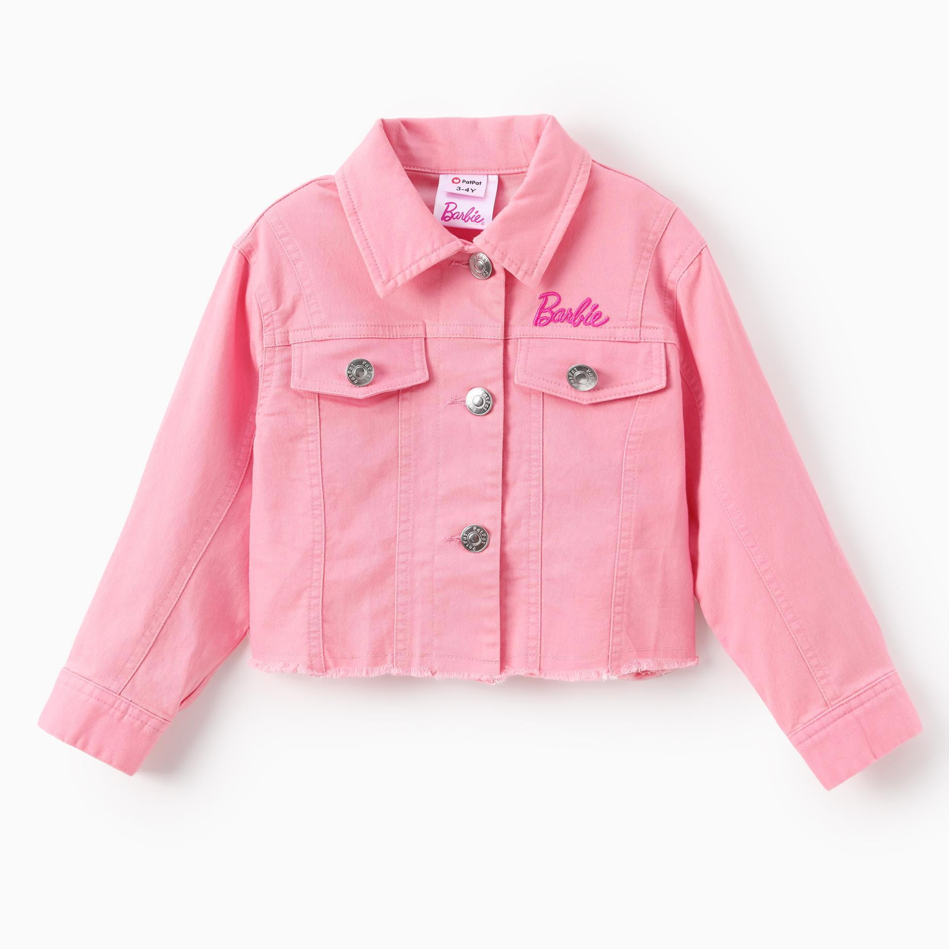 Barbie Girls Jean Jacket Pink Letter Embroidered Long Sleeves Denim ...