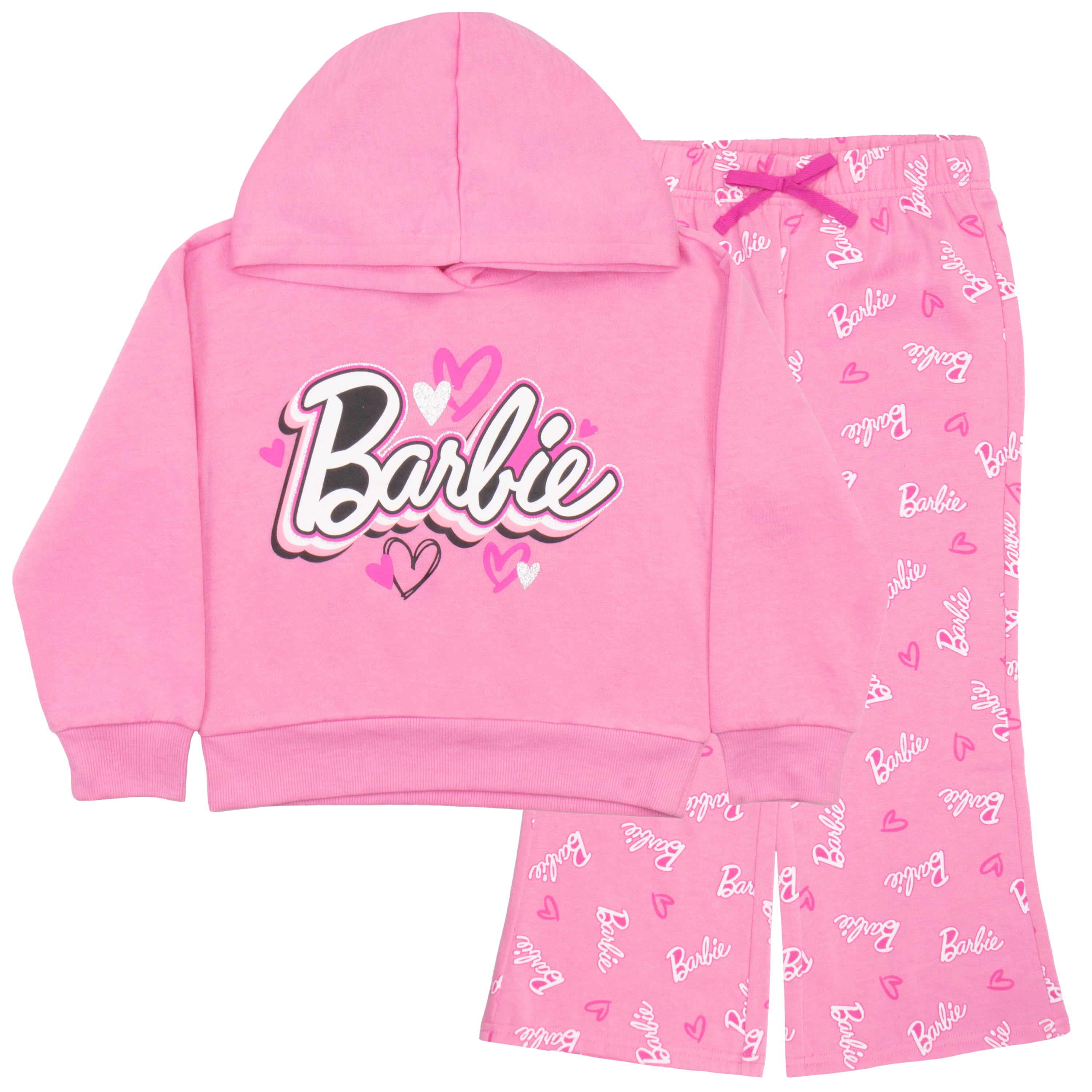 Barbie Girls Matching Fleece Sets Pullover Hoodie & Flare Leg Jogger ...