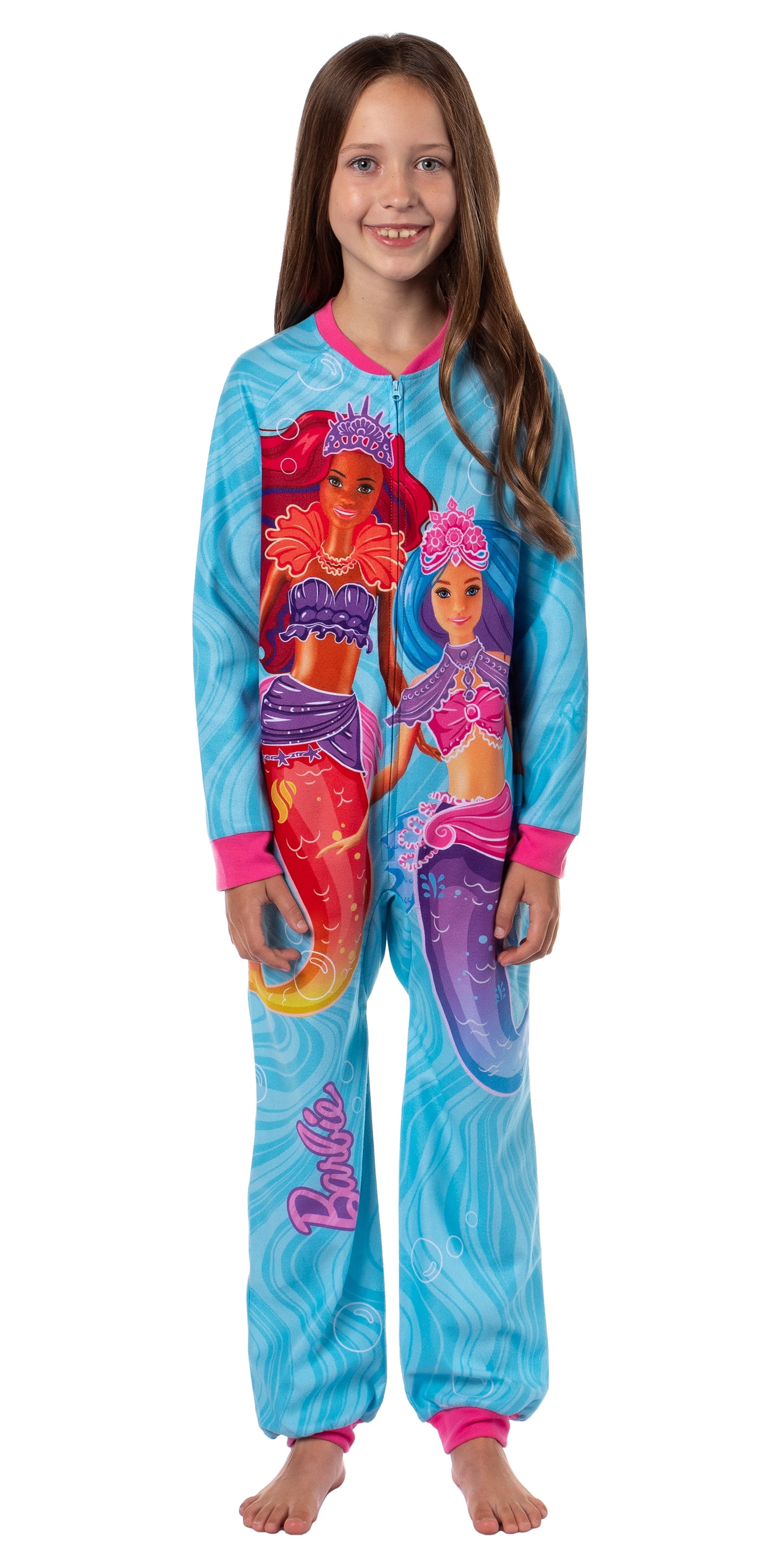 Barbie Girls' Mermaid Brooklyn and Malibu Footless Sleeper Pajama For ...