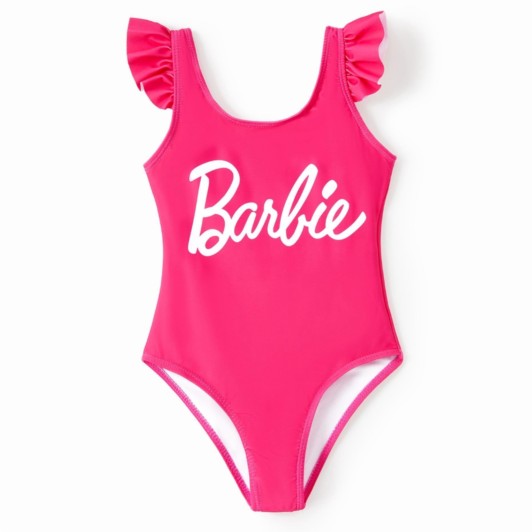 Barbie Girls One-Piece Swimsuit, Roseo Letter Print, Ruffled, Sizes 2 ...