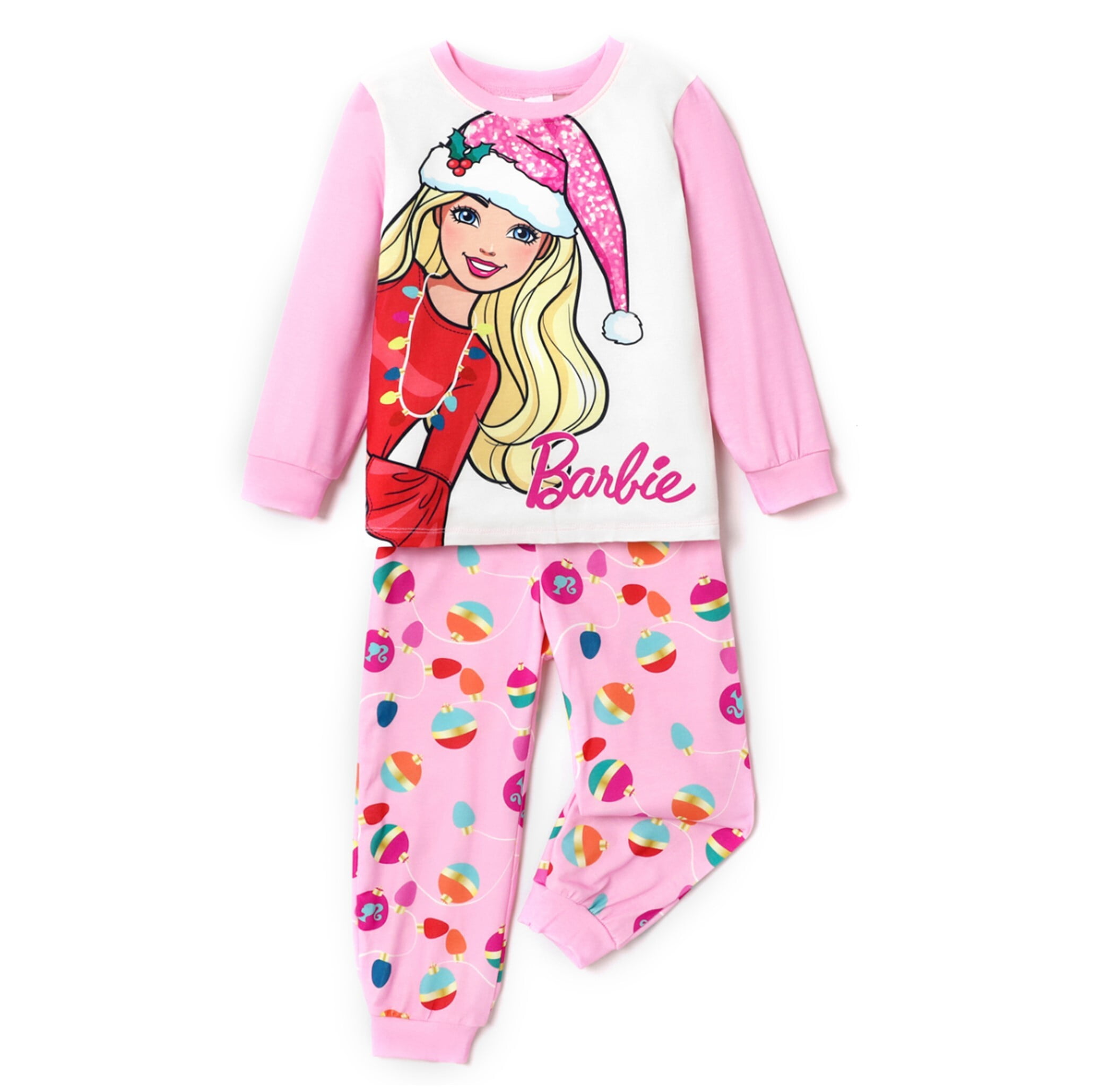 Barbie Girls Pajamas Pink Colorful String Lights Christmas Santa Hat ...