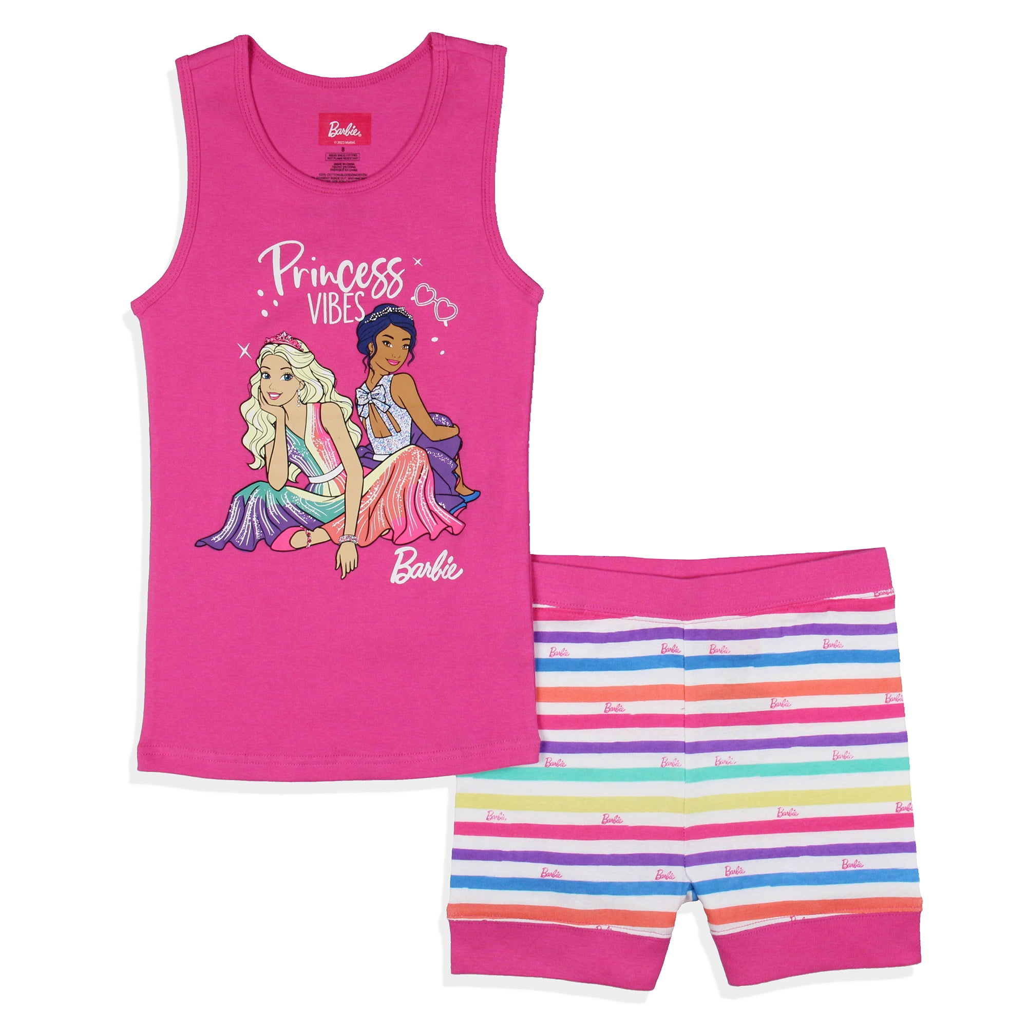 Barbie Girls' Princess Vibes Characters Sleep Pajama Set Tank Top ...