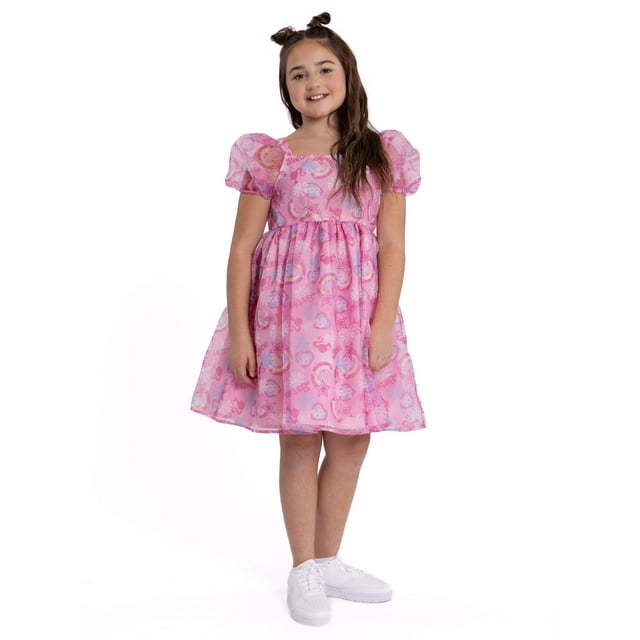 Barbie Girls Printed Puff Sleeve Dress, Sizes 4-16 - Walmart.com