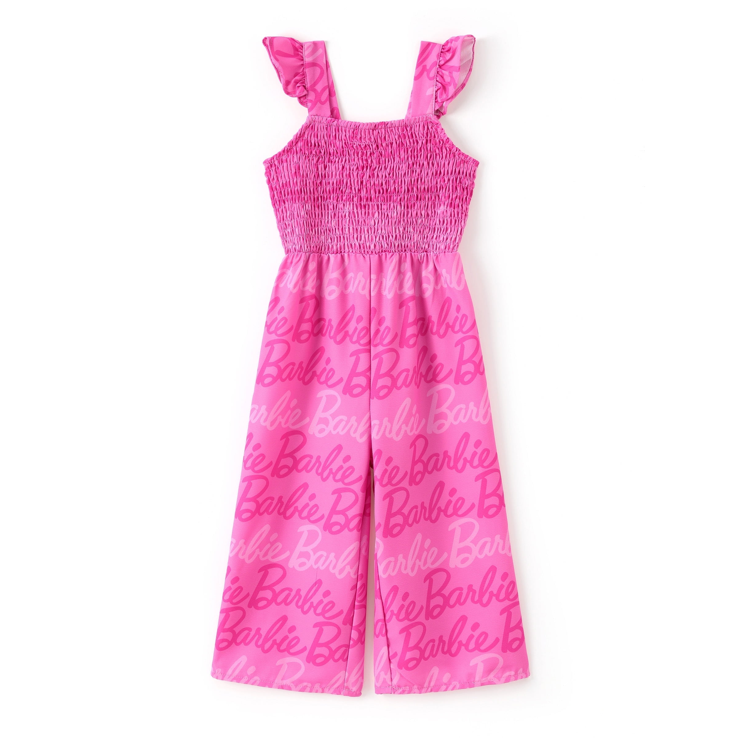Barbie Girls Hot Pink Romper, Ruffled Sleeveless Jumpsuit, Letter Print ...