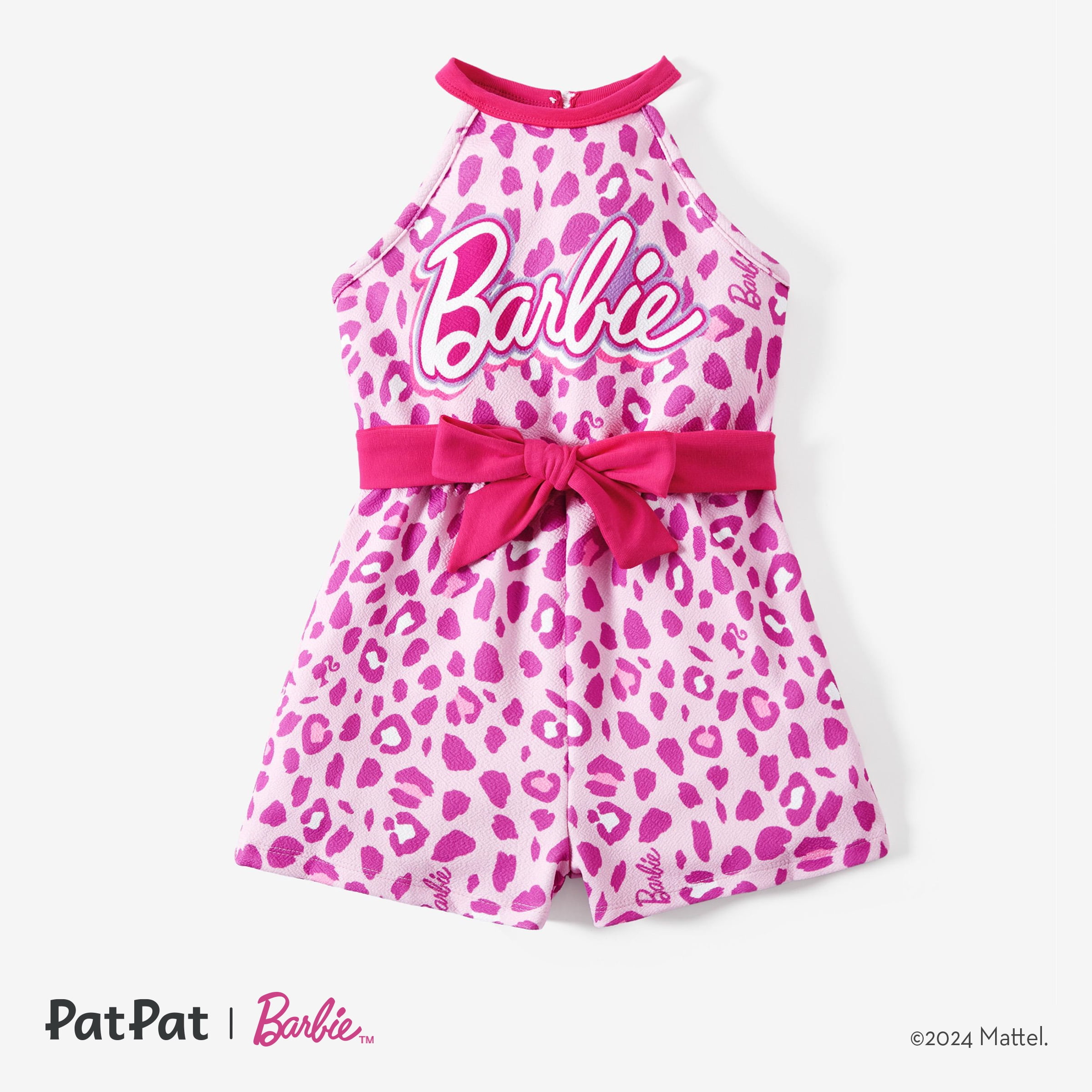 Barbie Girls Romper Pink Leopard Print Bowknot Crew Neck Sleeveless ...
