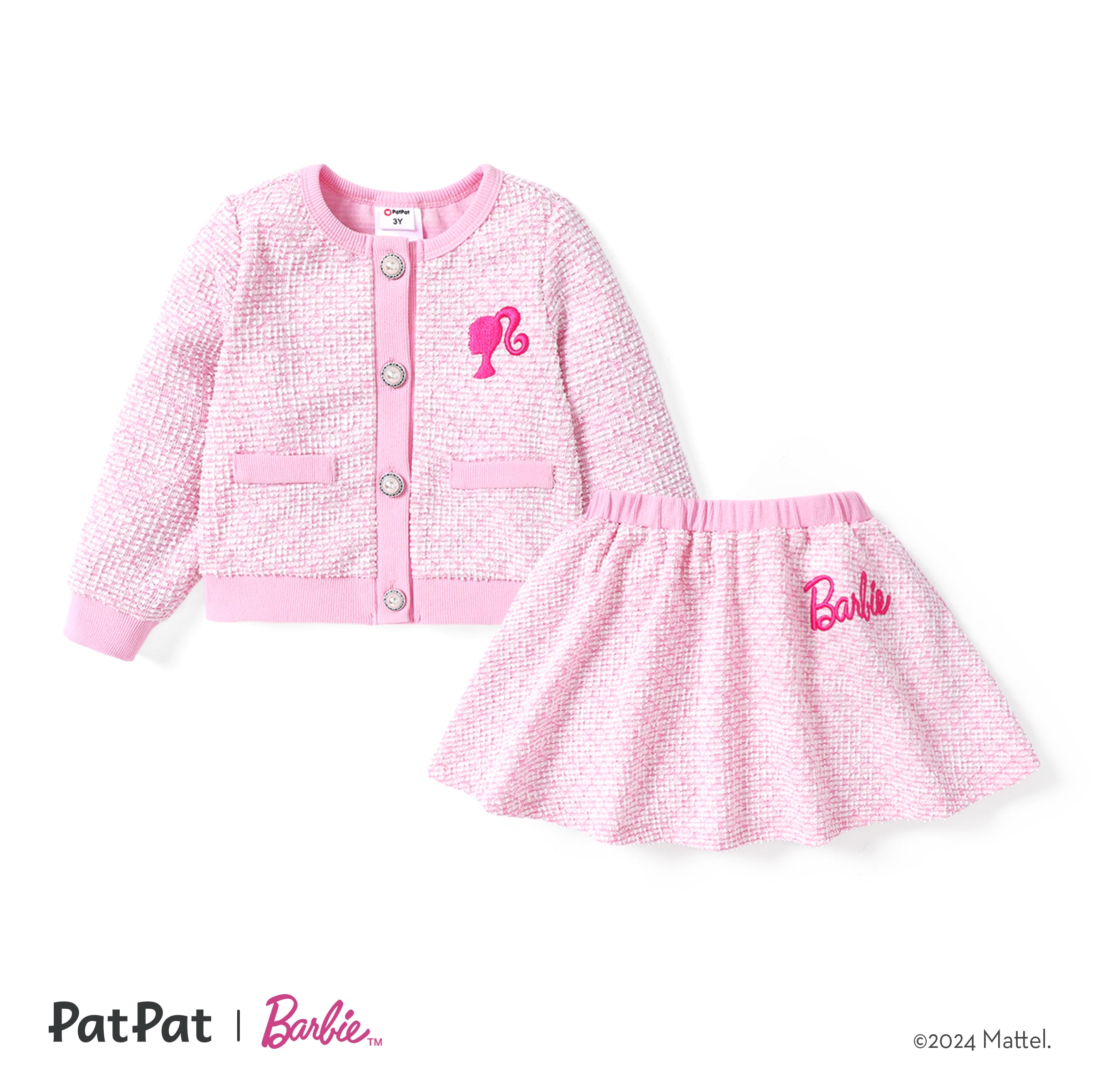 Barbie Girls Skirt Set Graphic Tweed Long Sleeves Top with Plaid Skirt ...