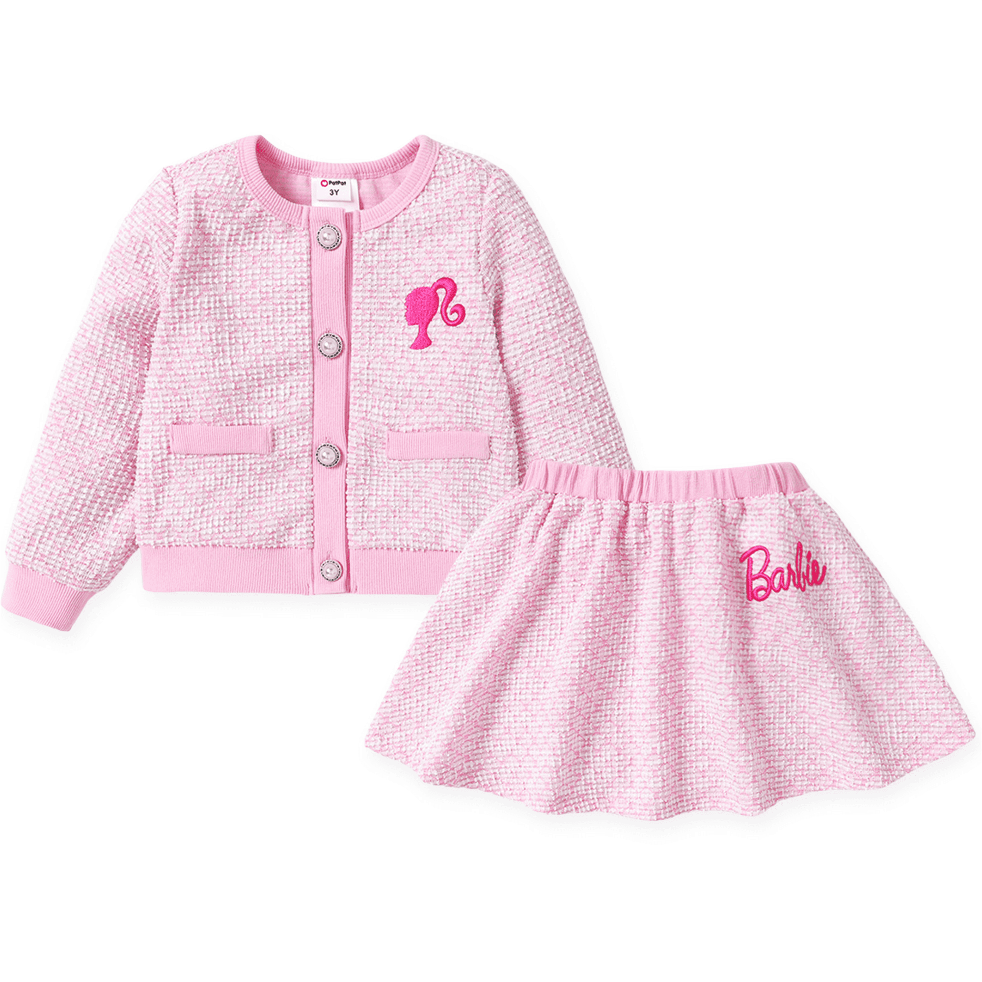 Barbie Girls Skirt Set Graphic Tweed Long Sleeves Top with Plaid Skirt ...