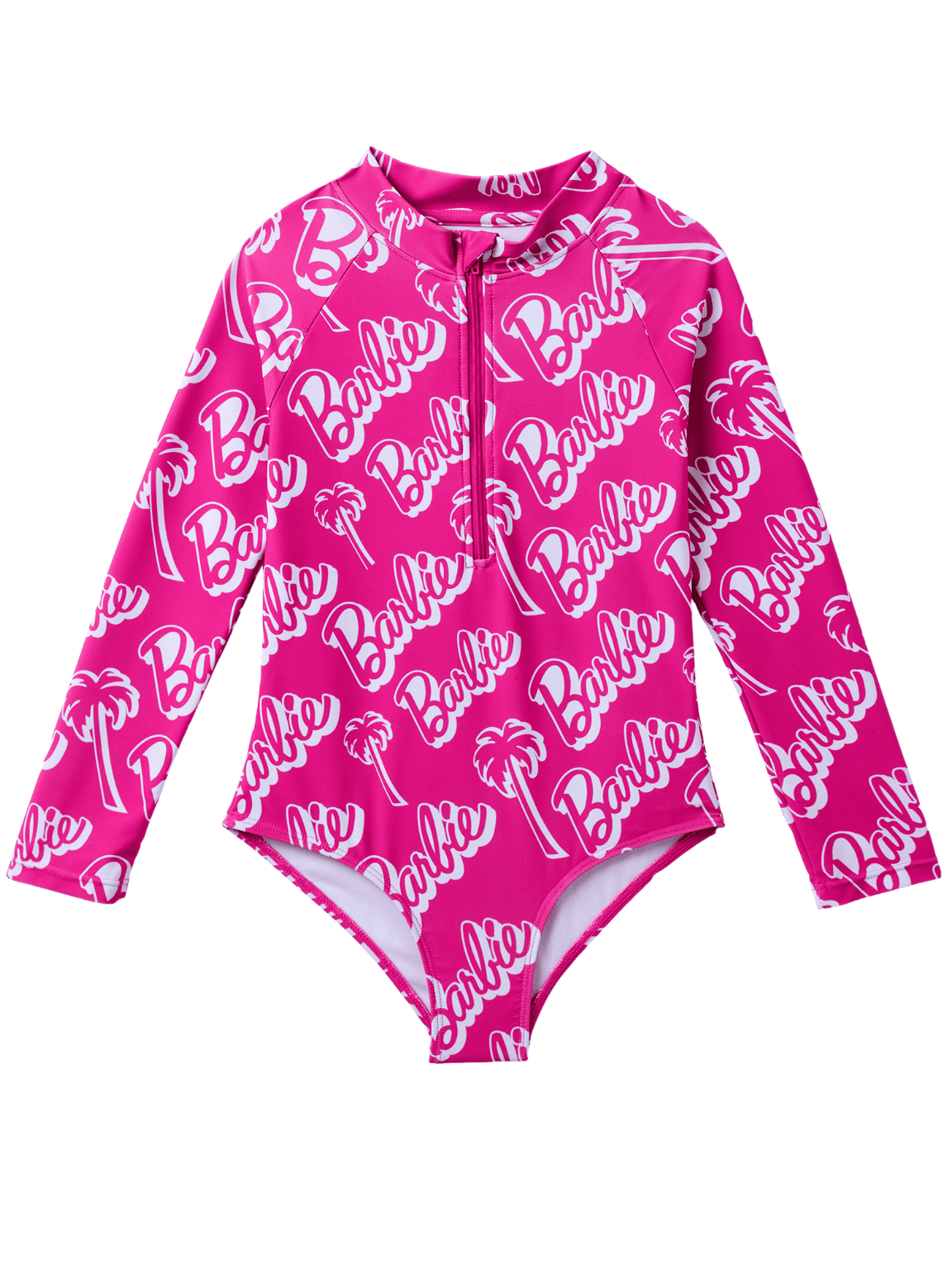 Barbie Girls Swimsuit Long Sleeve Rash Guard One Piece Half Zip Quick ...