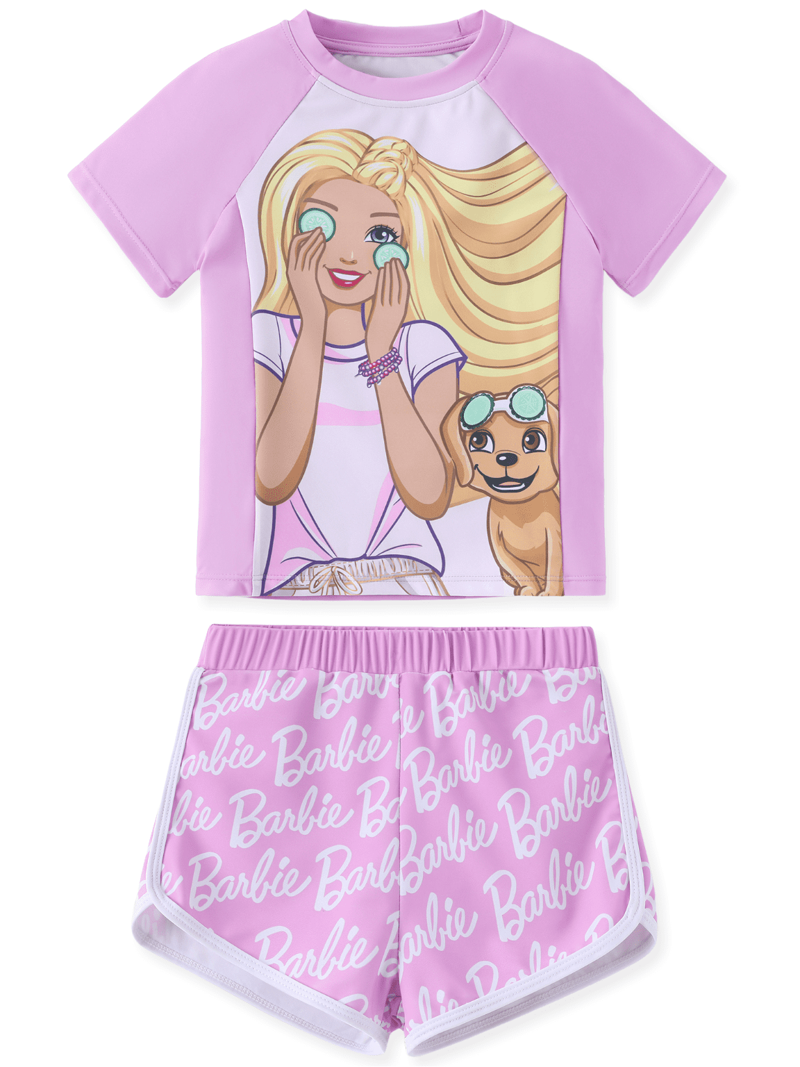Barbie Girls Swimsuit Rash Guard Short Sleeve Raglan Graphic Top ...