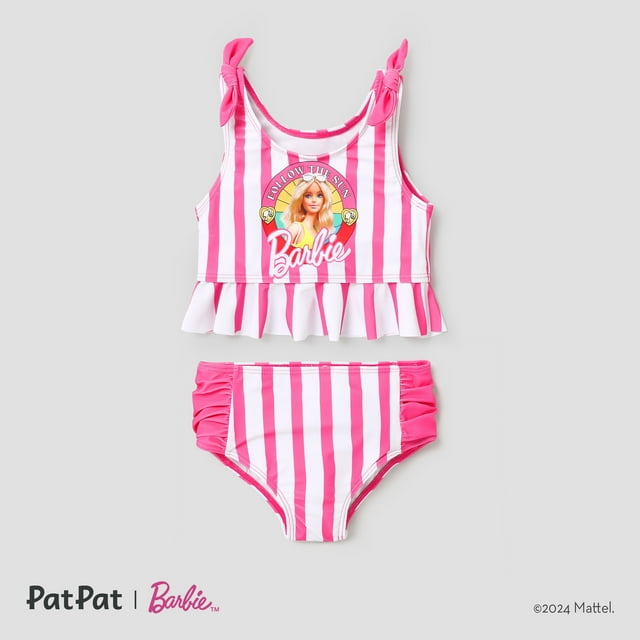 Barbie Girls Swimsuits Graphic Stripes 2 Pieces Bathing Suits Set Ts Pink Sizes 3 10