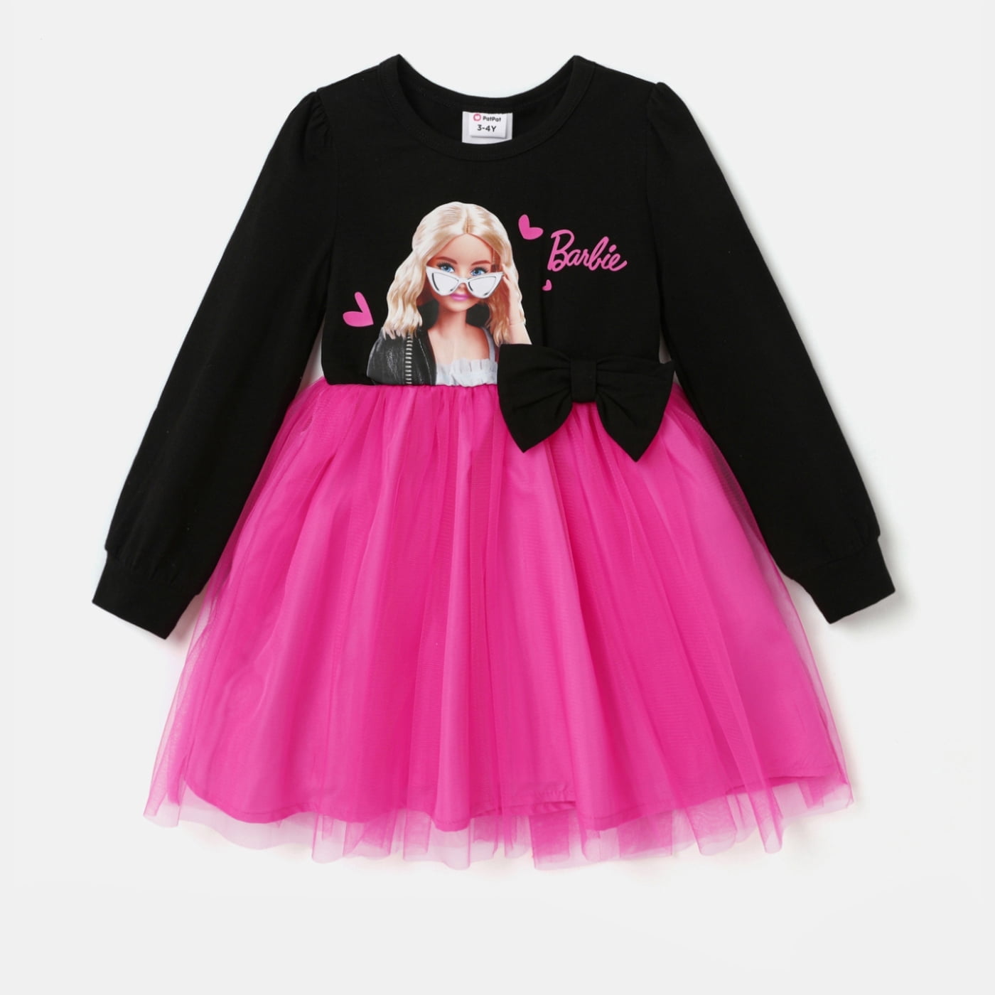 Barbie Girls Tutu Dresses Graphic Bow Long Sleeves Mesh Panel Fairy ...
