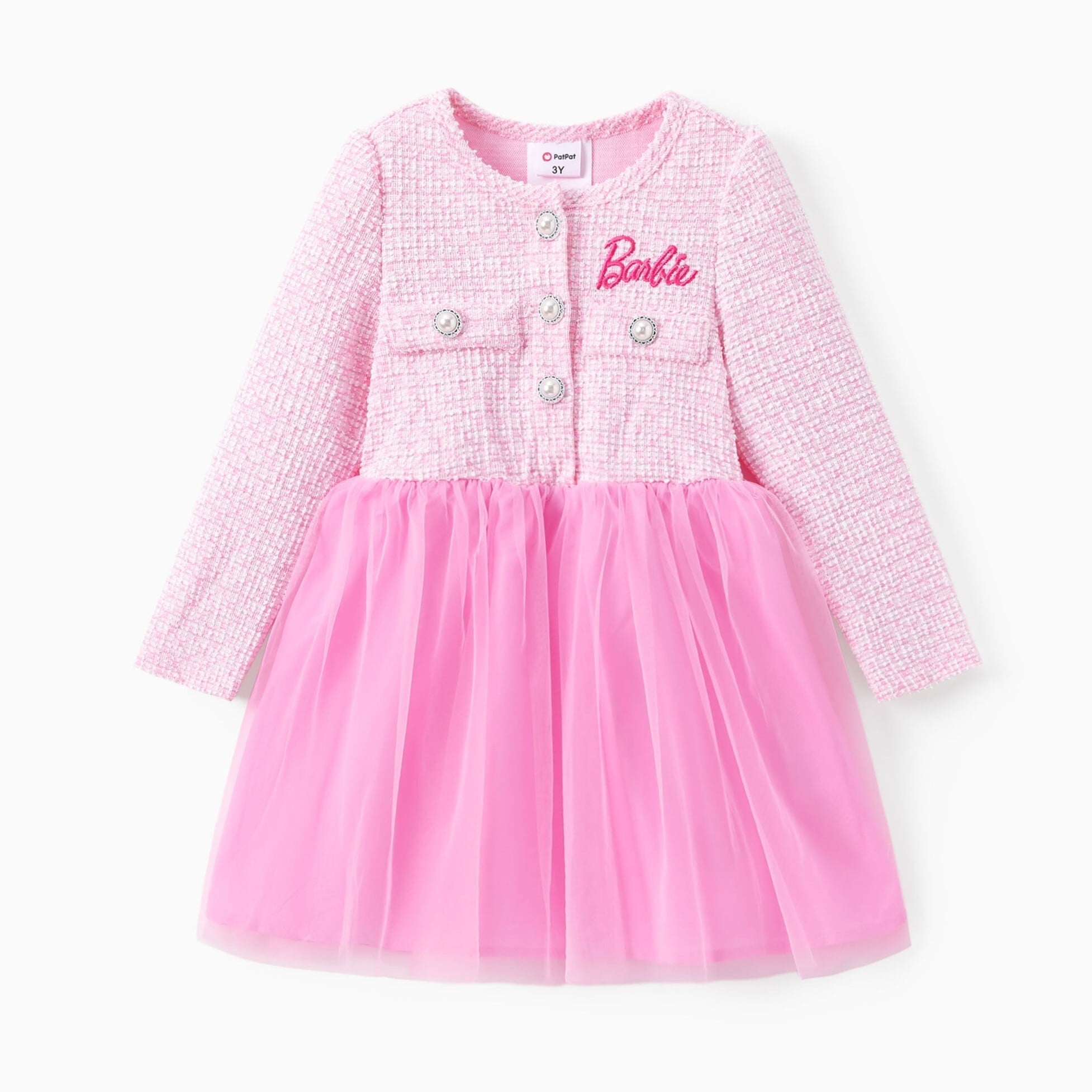 Barbie Girls Tutu Dresses Logo Embroidered Pearl Button Long Sleeves ...